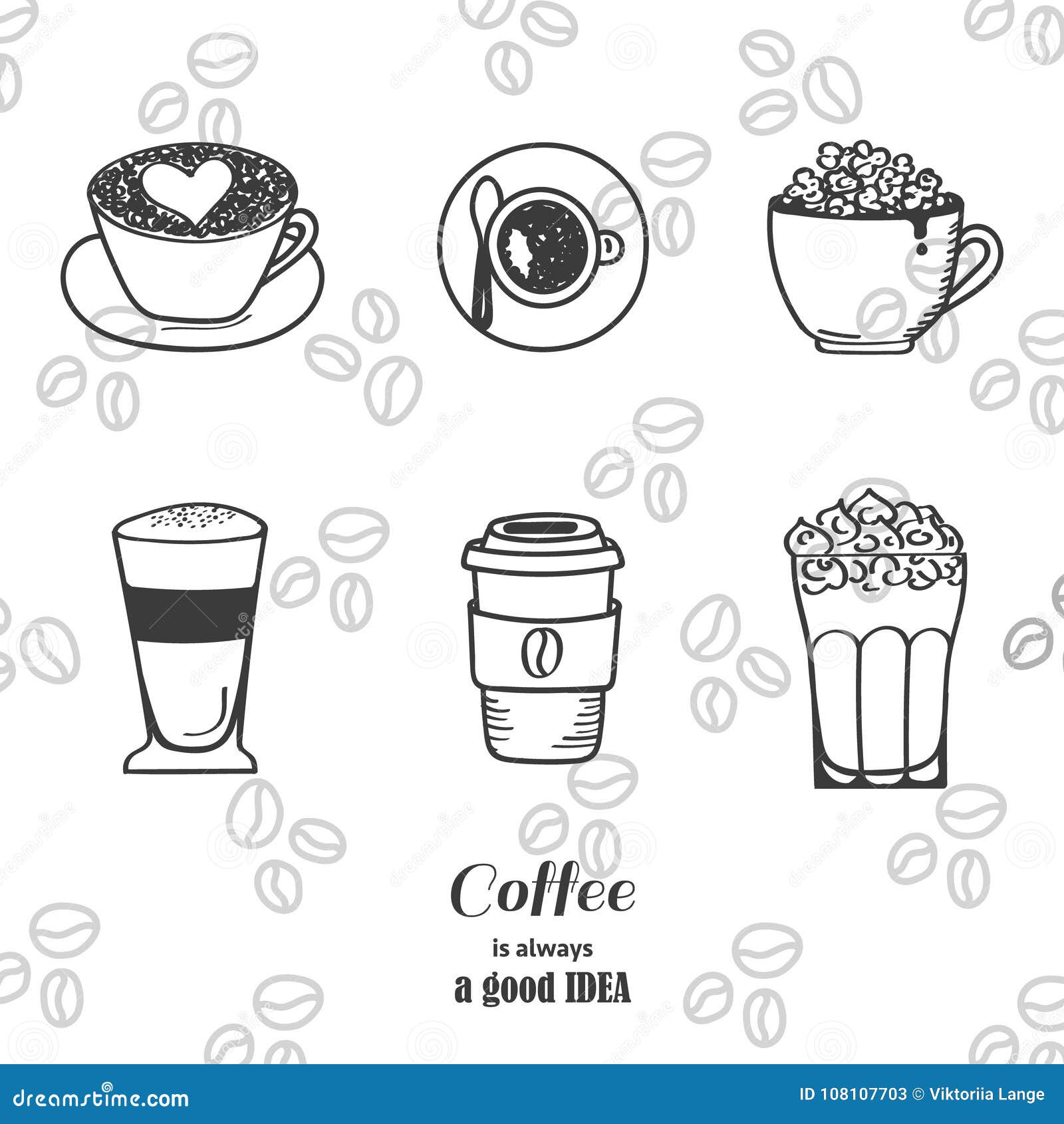 Coffee drawing icon set. stock vector. Illustration of kitchen - 108107703