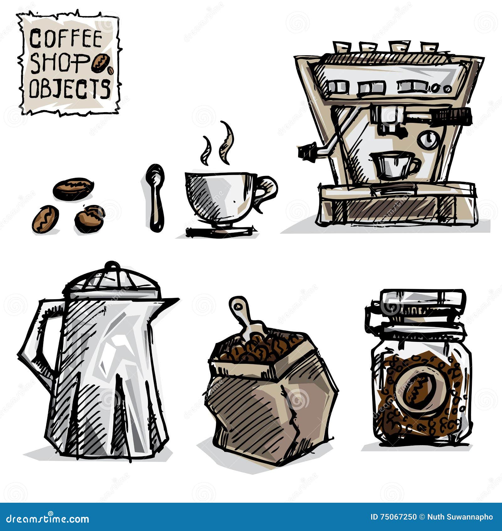 Coffee drawing objects a stock vector. Illustration of sketch - 75067250