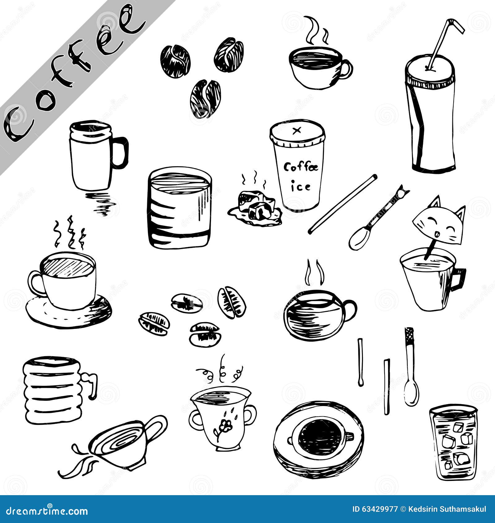 Coffee Drawing Vector Set,coffee Illustration on White Background Stock ...