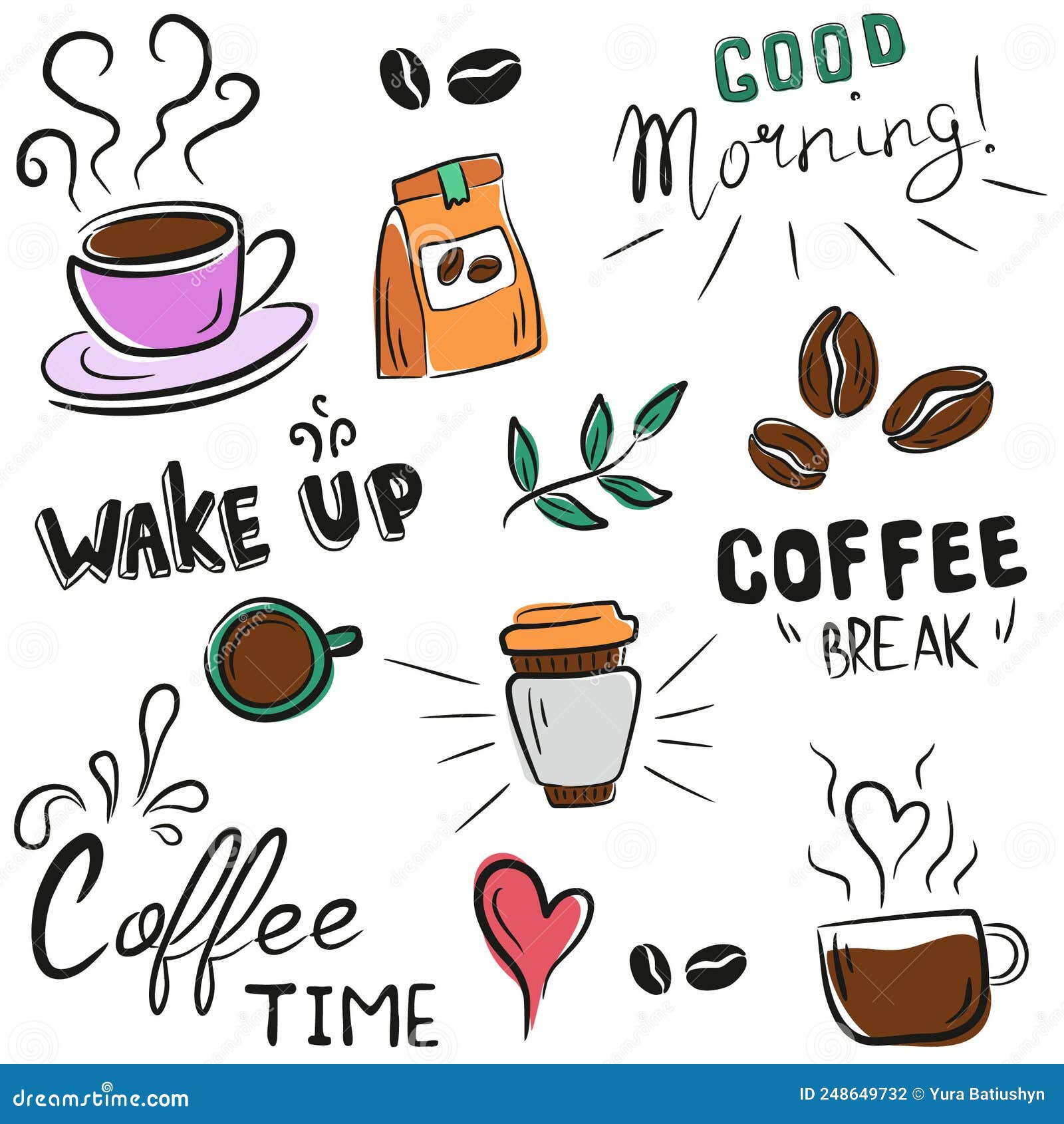 Coffee Drink and Text Hand Drawn Collection Stock Vector - Illustration ...