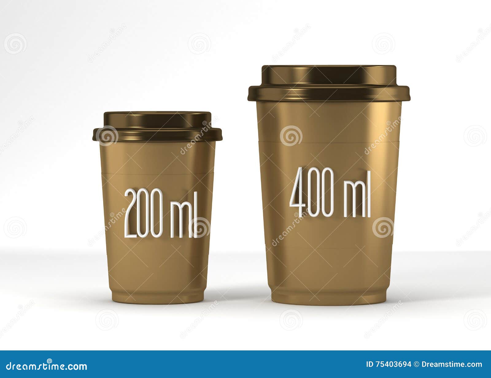 Coffee Drinking Cup Sizes Gold Scheme with 200 400 Milliliter 3d ...