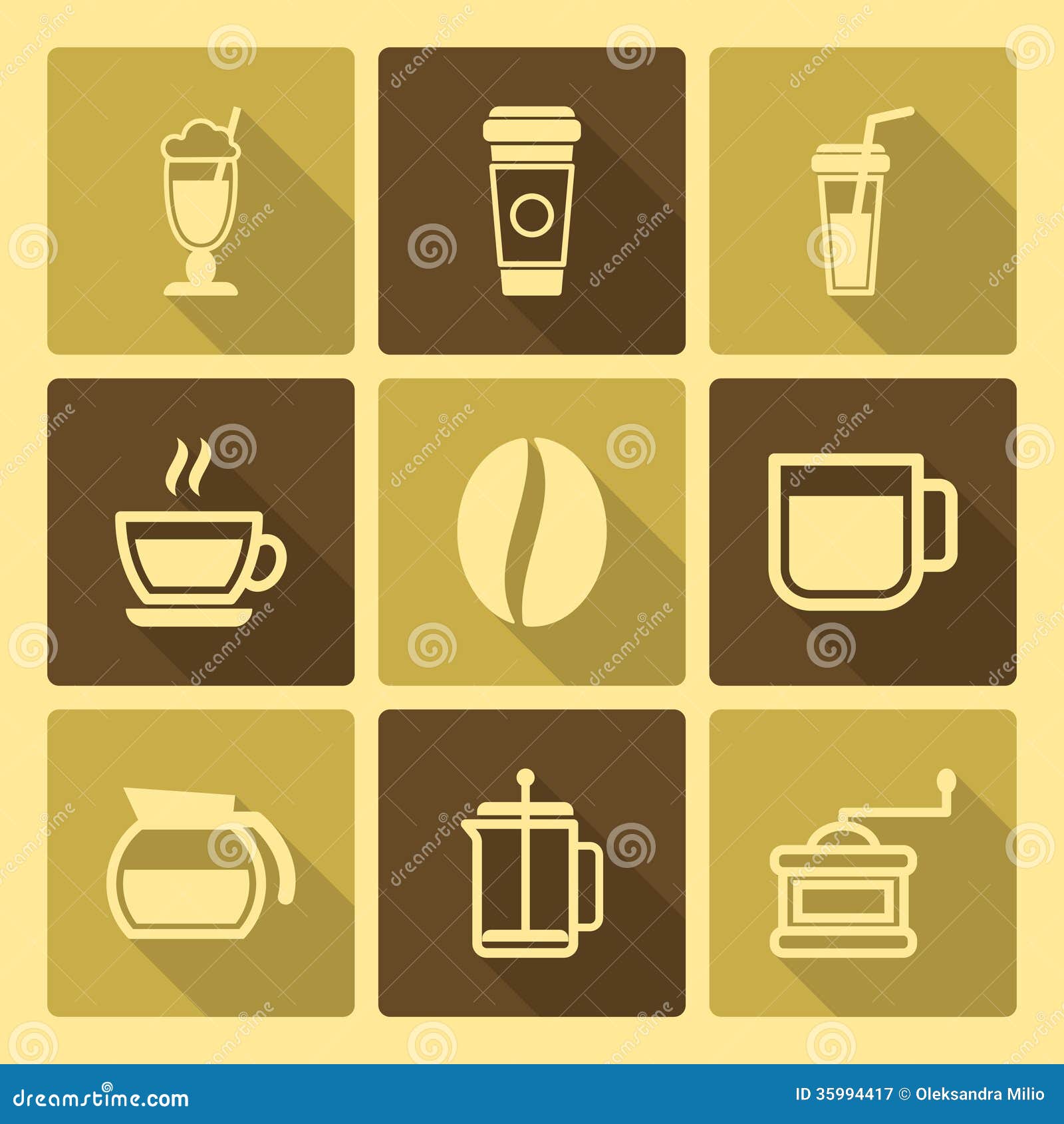 Coffee Drinks Icons with Long Shadow Stock Vector - Illustration of ...