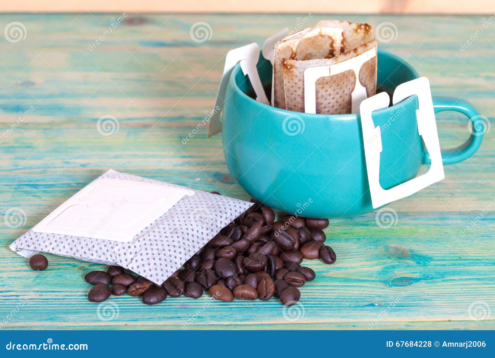 Coffee Drip in Cup and Coffee Drip Package Stock Photo - Image of ...