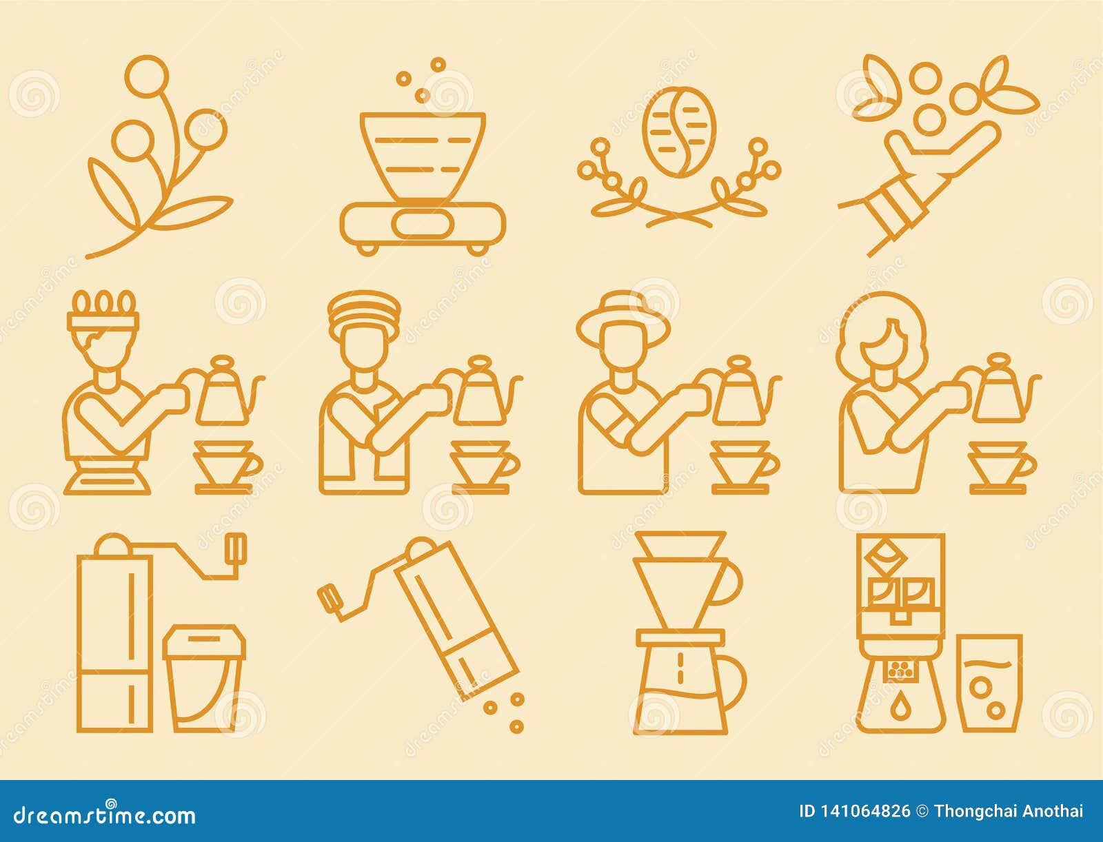 Coffee Dripper Icon with Brewing Process Stock Vector - Illustration of ...