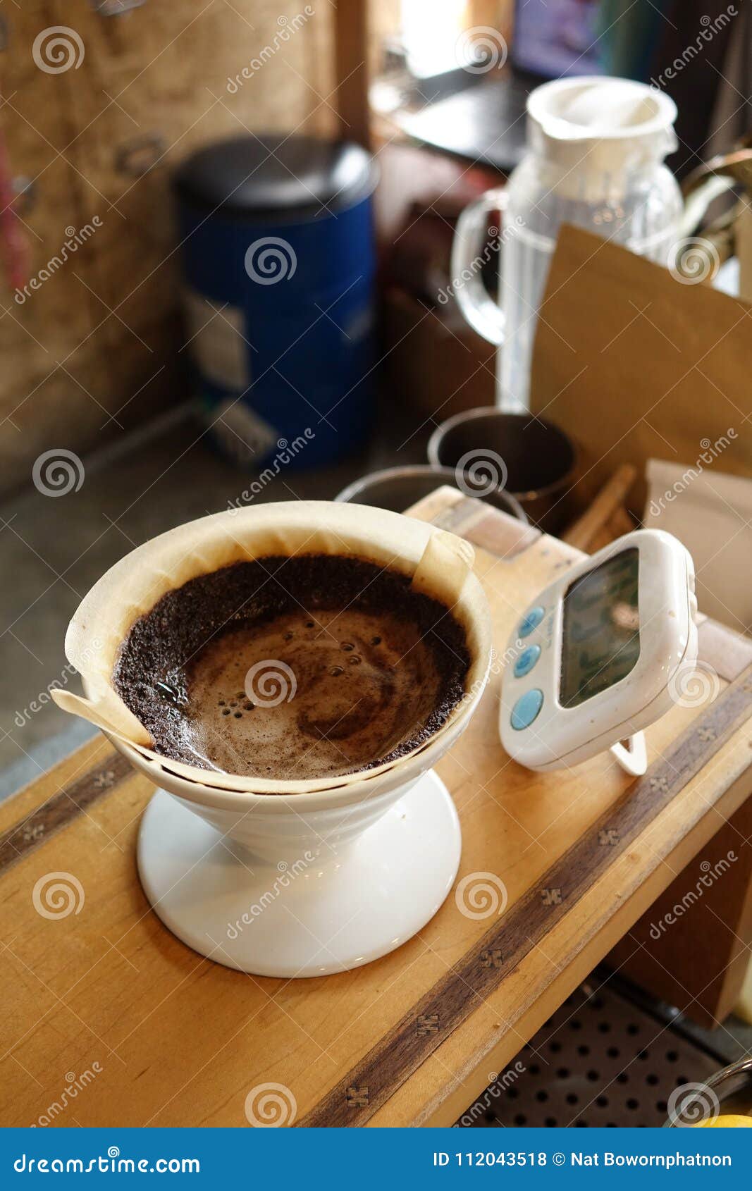 Coffee in Dripping Filter on Stand Stock Photo - Image of breakfast ...