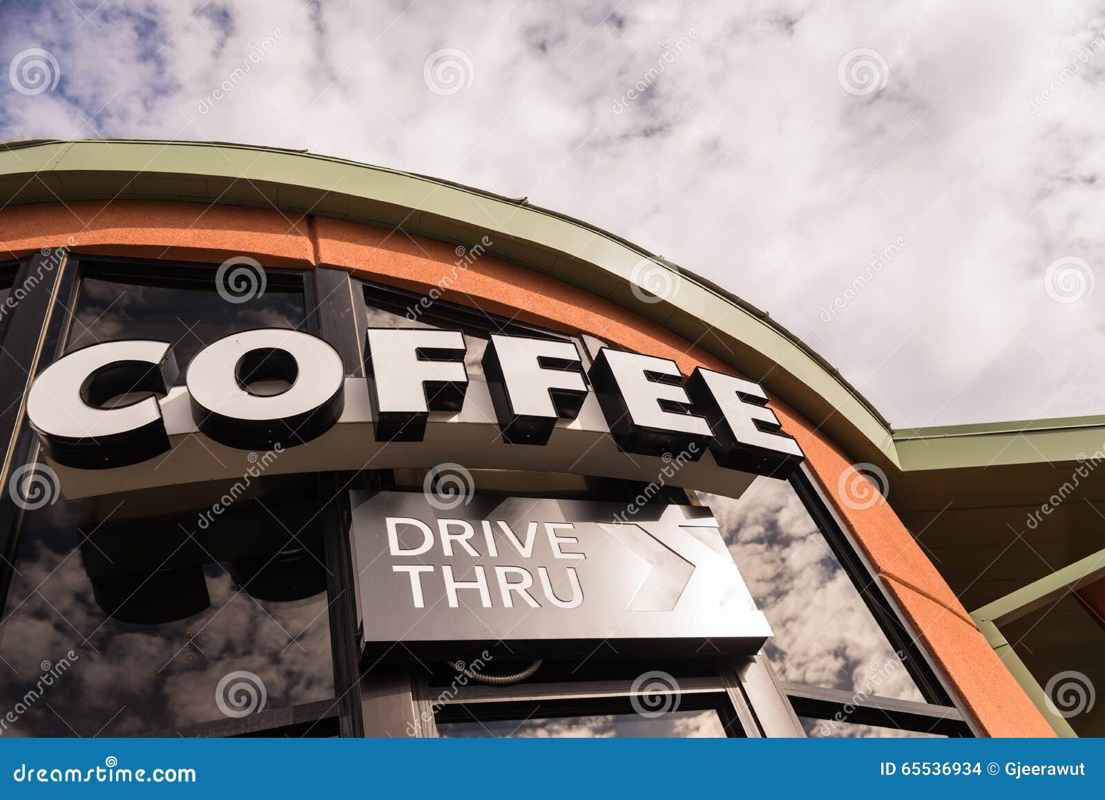 Coffee Drive Thru Sign With Reflect From Glass Window Royalty-Free ...