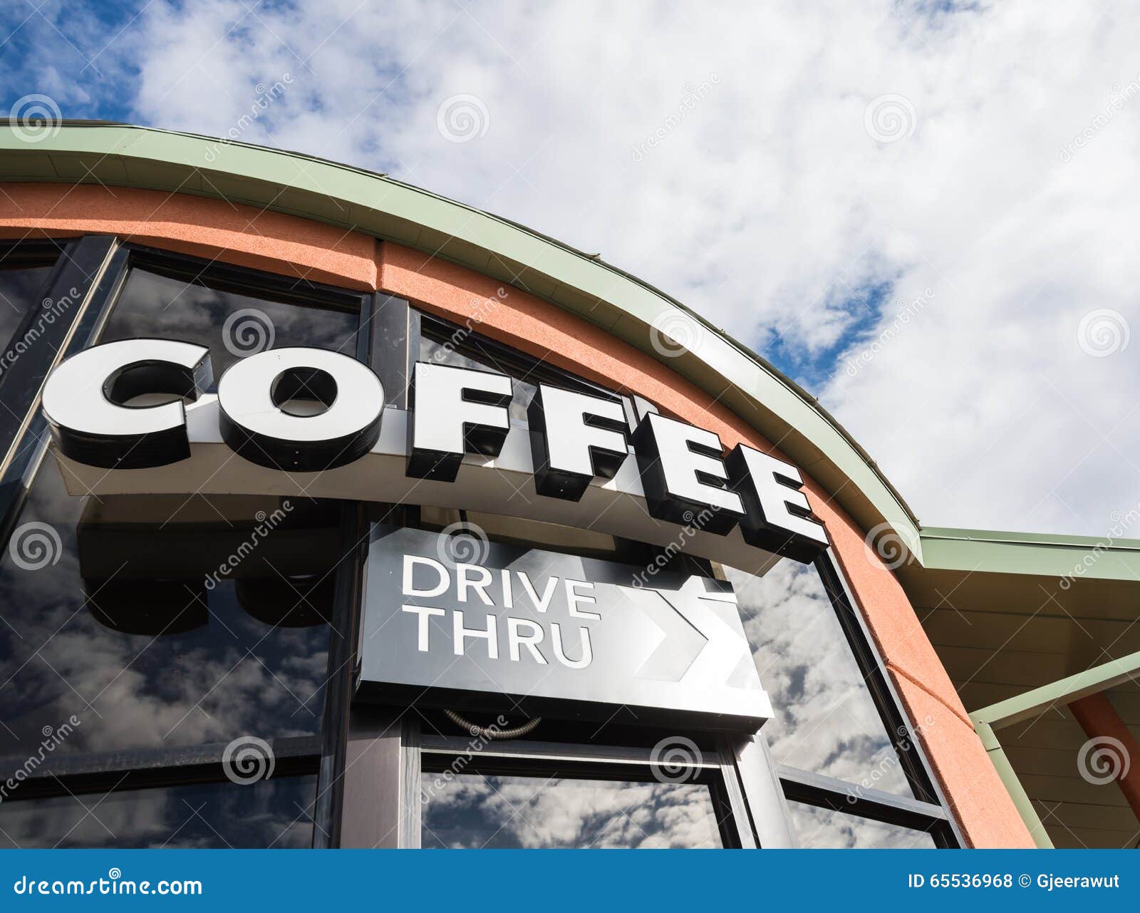 Coffee Drive Thru Sign with Cloudy Sky Stock Photo - Image of logo ...