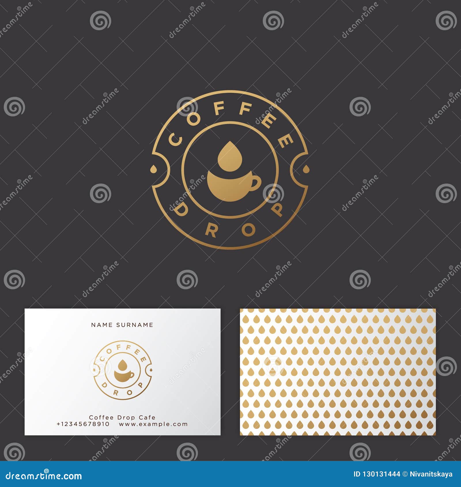 Coffee Drop Logo. Coffee Emblem. Gold Cup and Drop Icon. Flat Logo for ...