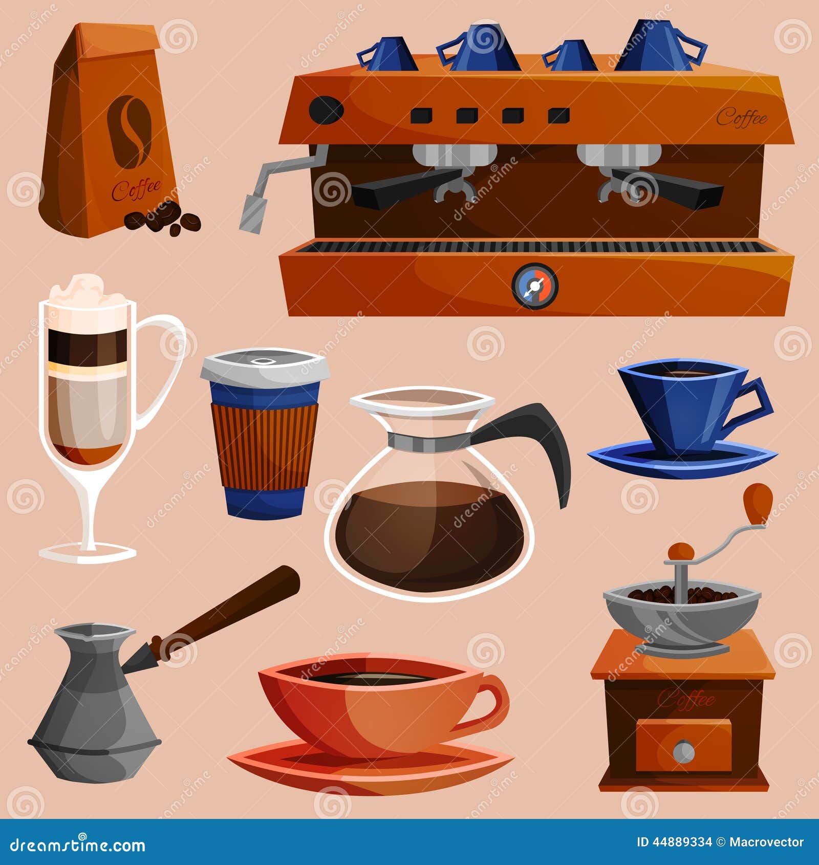 Coffee elements set stock vector. Illustration of morning - 44889334