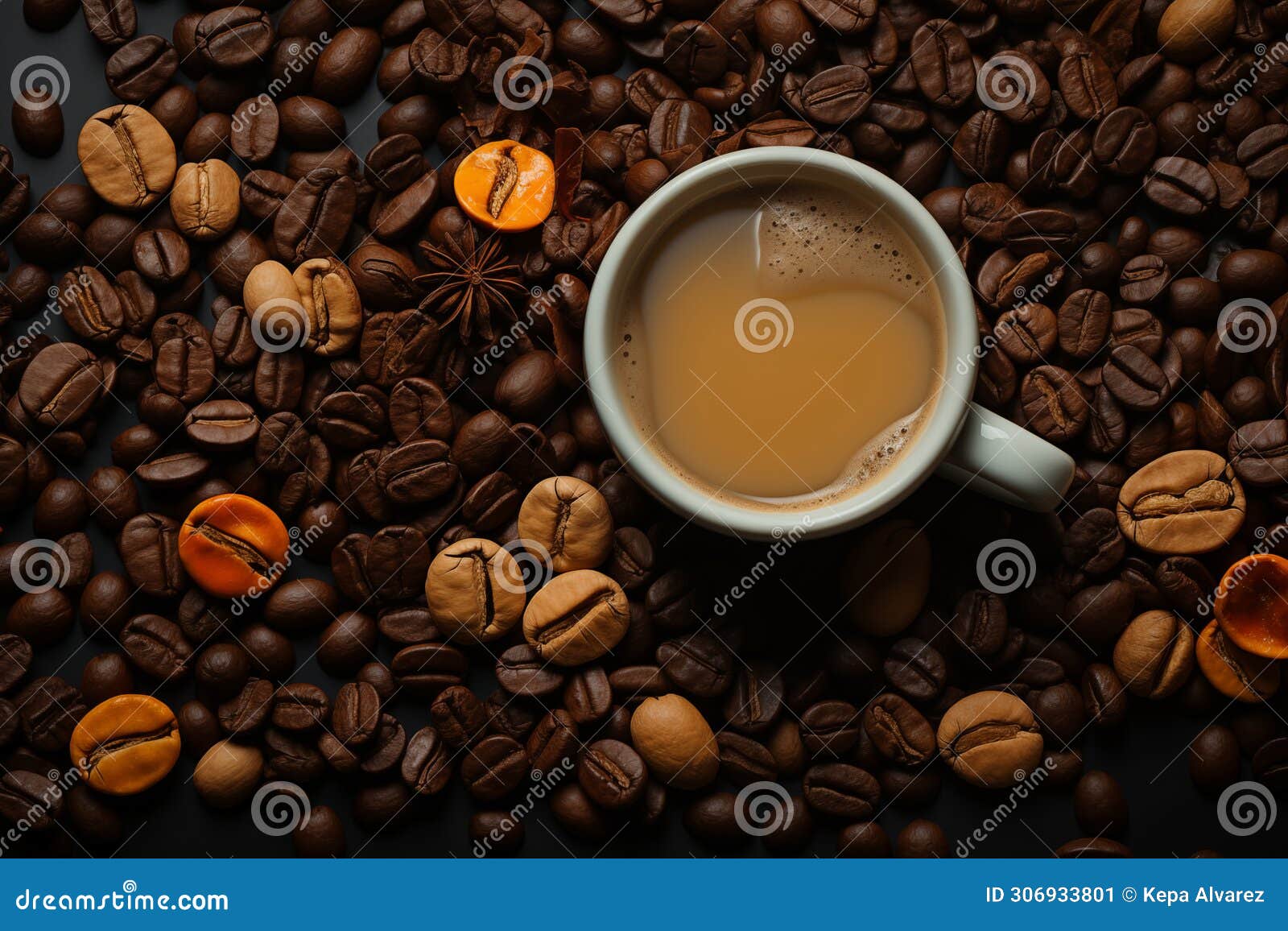 Coffee Elevation Top-View Cup on a Bed of Coffee Beans Stock ...
