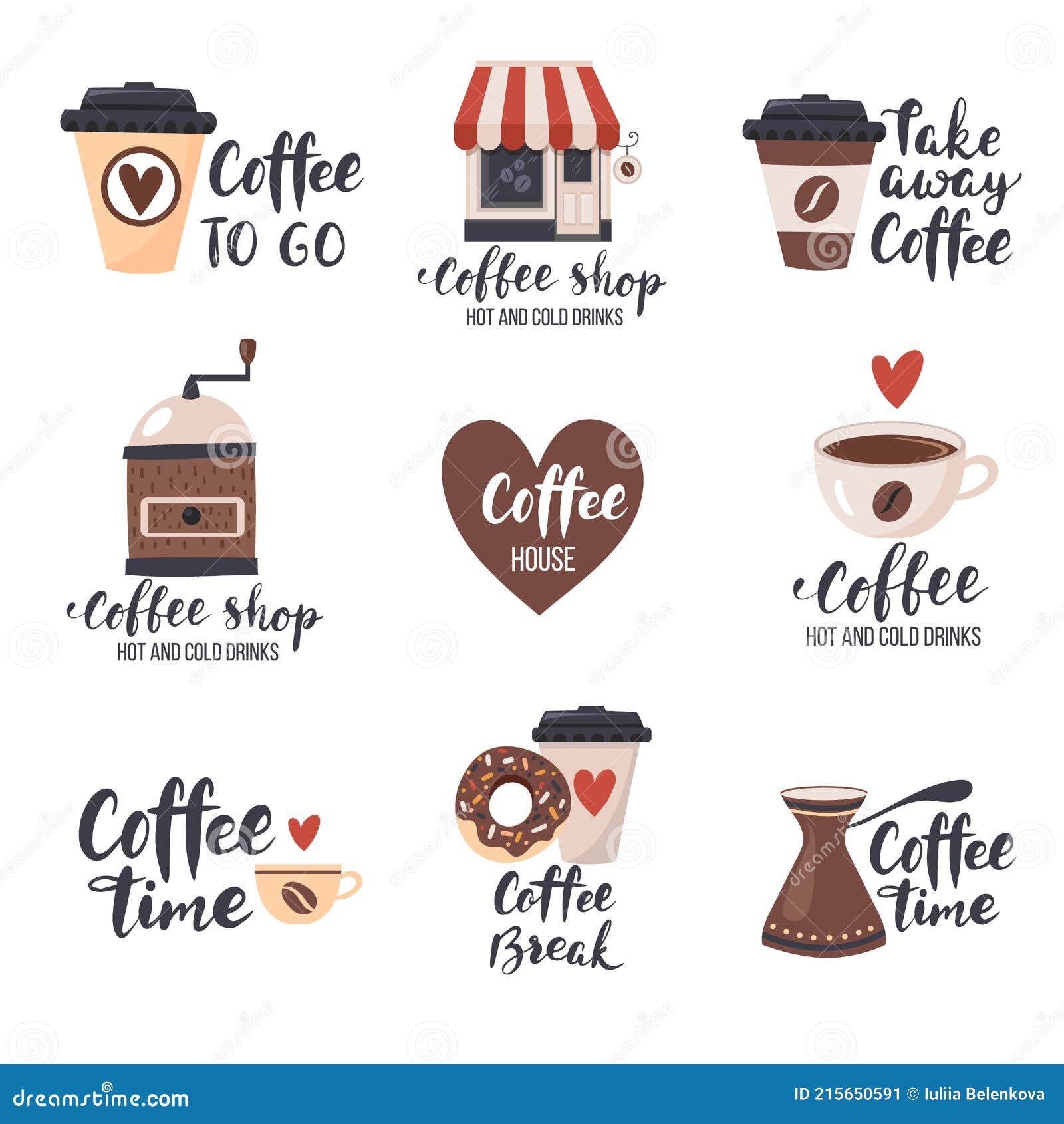 Coffee Emblem Set with Calligraphy Text. Stock Vector - Illustration of ...