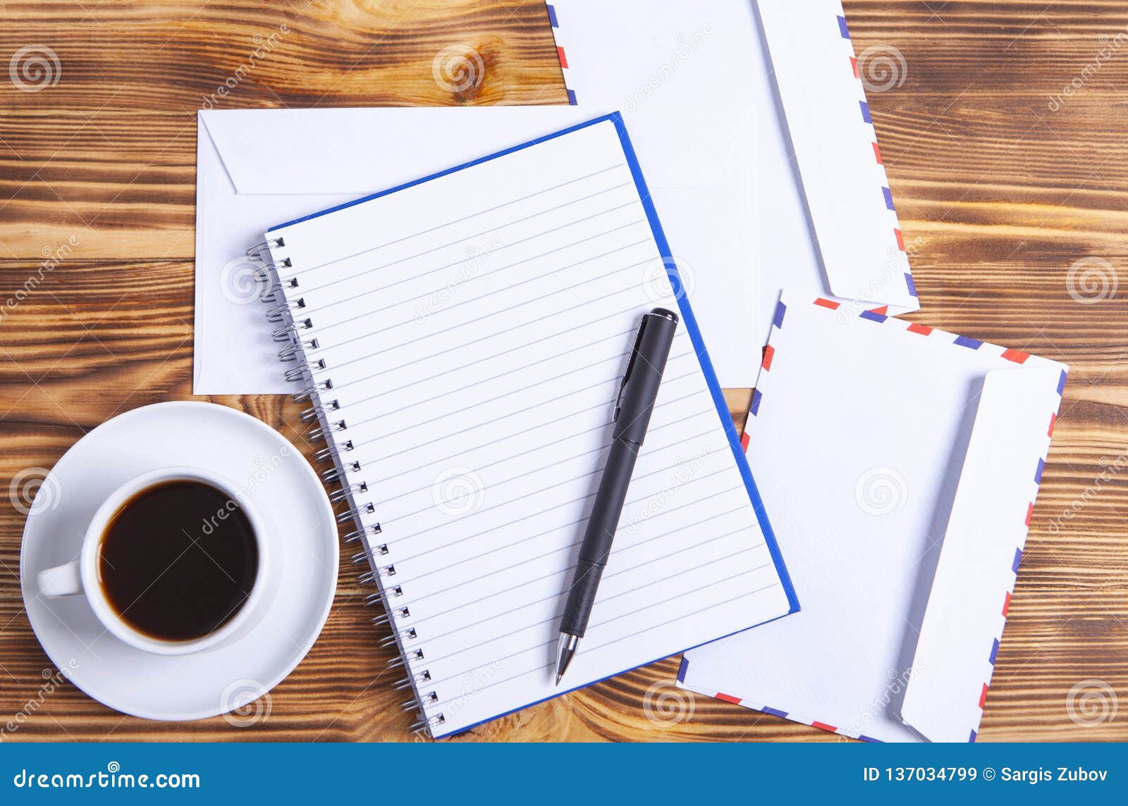 Coffee Envelope and Notebook Stock Image - Image of office, retro ...