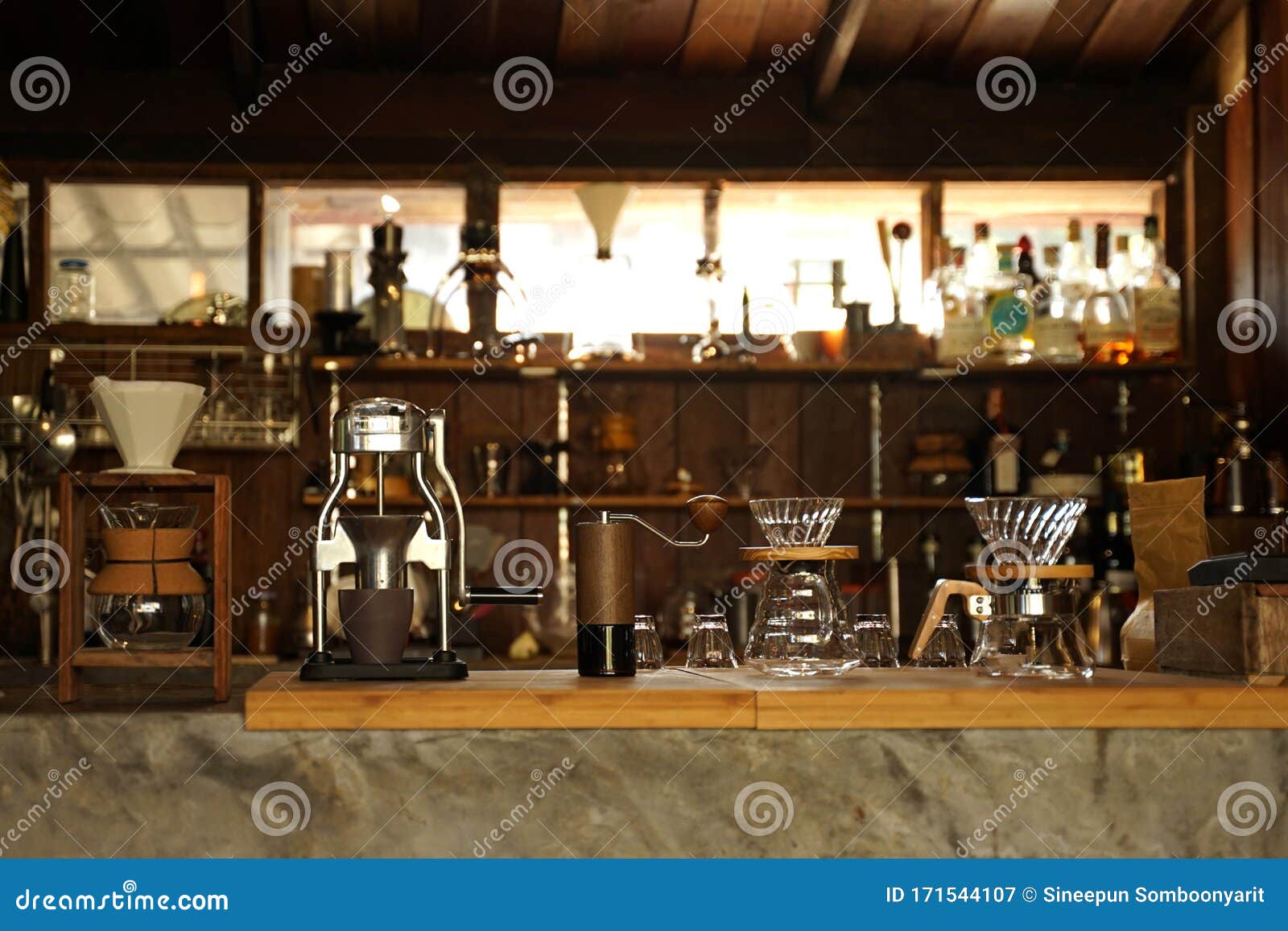 Coffee Equipments in the Coffee Shop on Timber Counter Stock Image ...