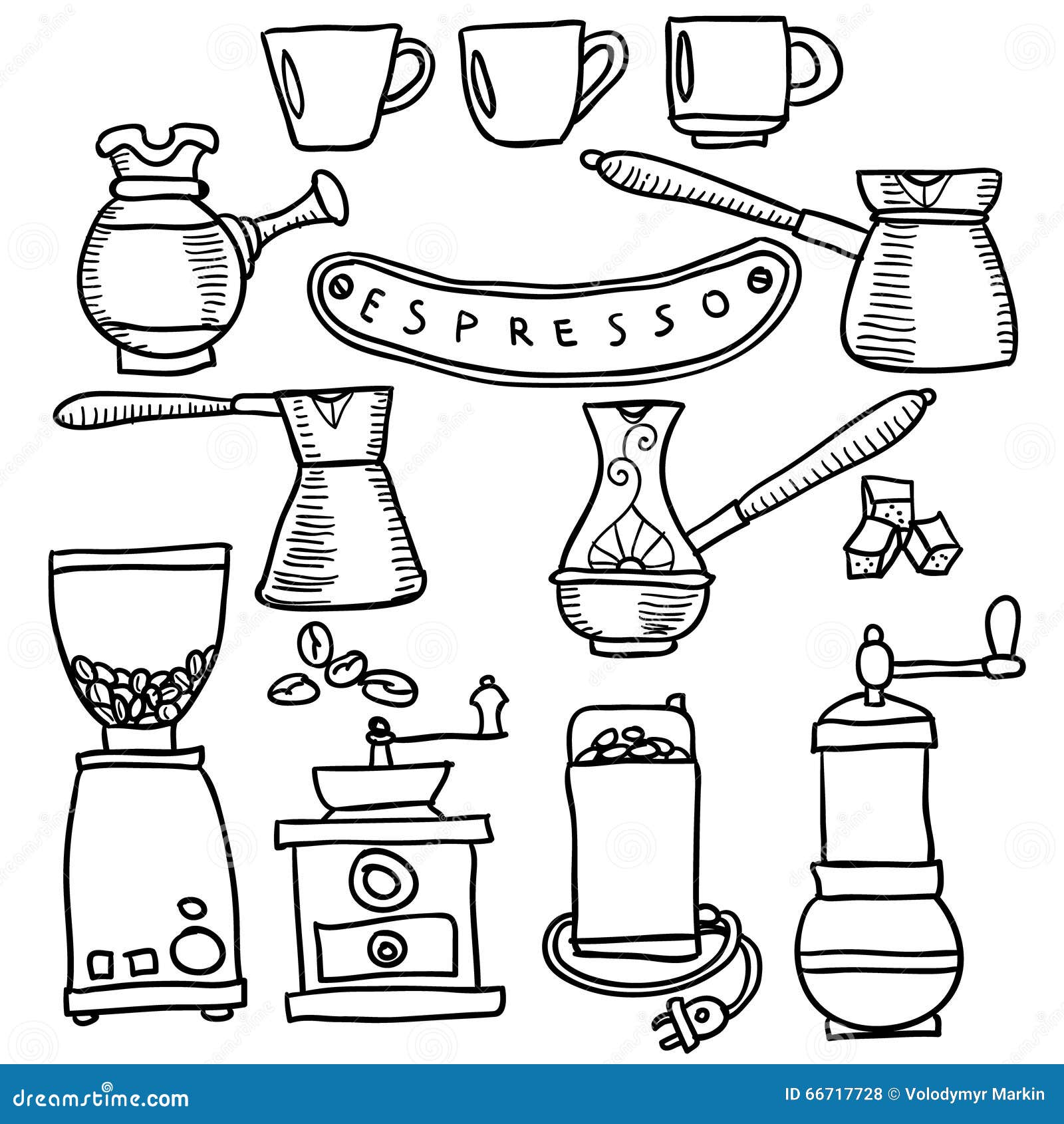 Coffee Espresso Hand Drawn Set. . Vector Illustration Stock Vector ...