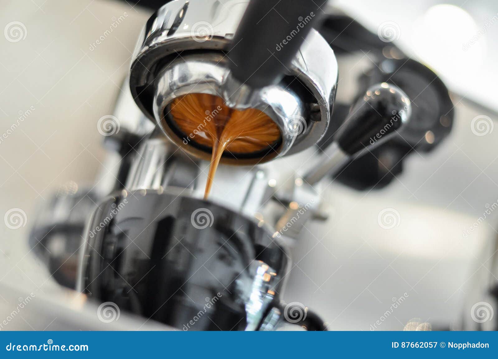 Coffee Extraction Process from Professional Espresso Machine Stock ...