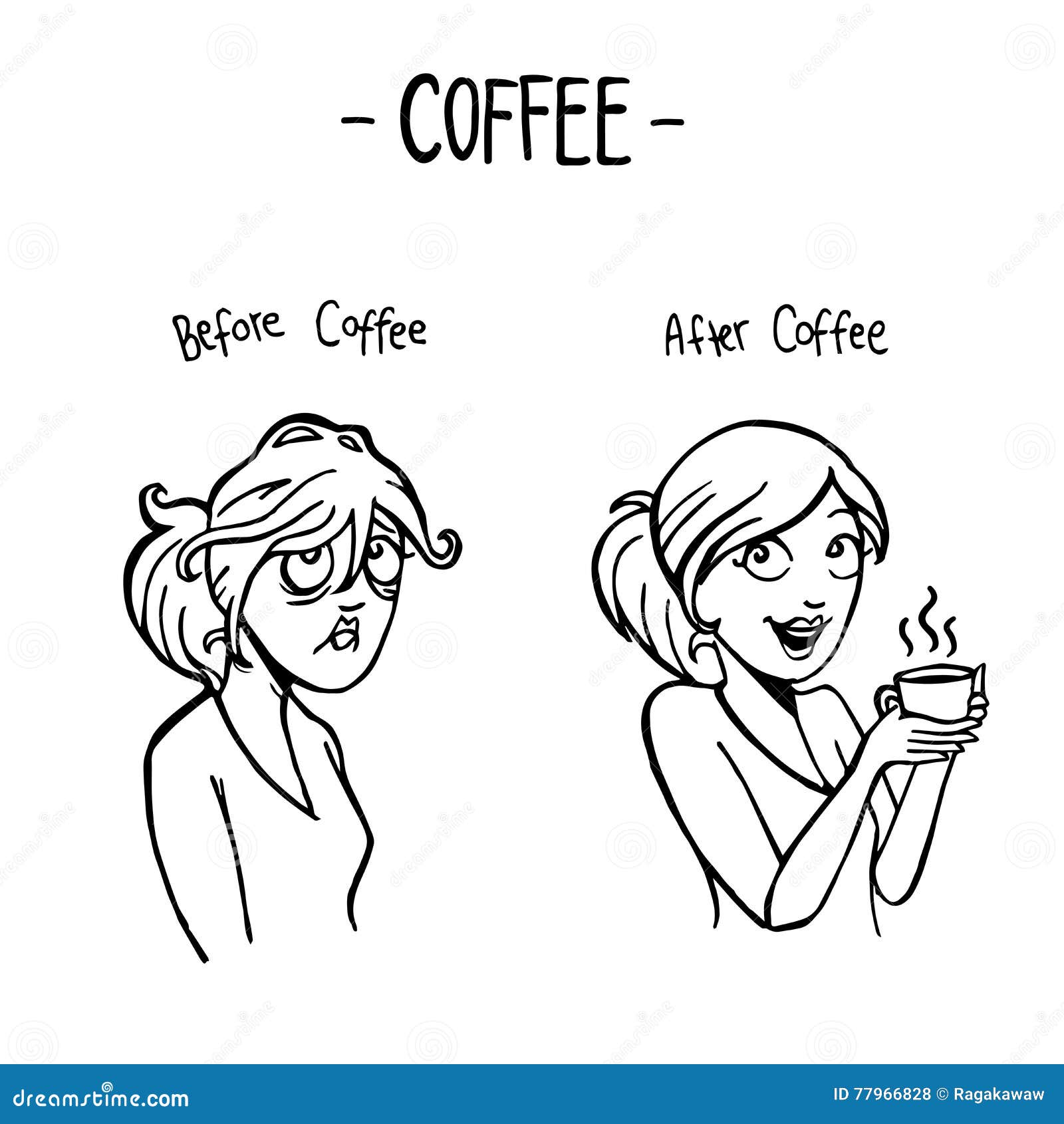 Before after Coffee Female Doodle Stock Vector - Illustration of great ...