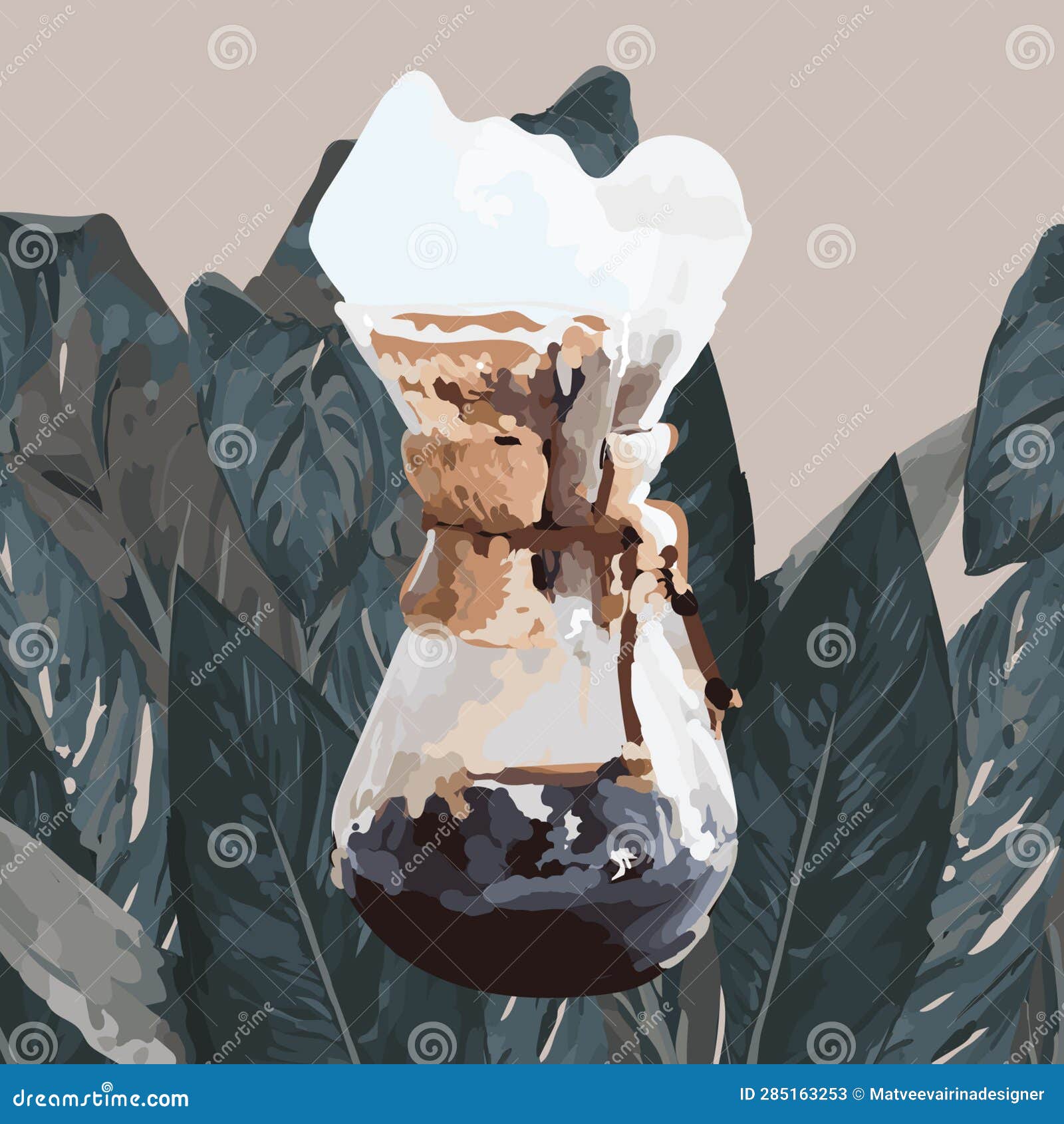 Coffee in a Filter on a Background of Leaves for Your Ideas Stock ...