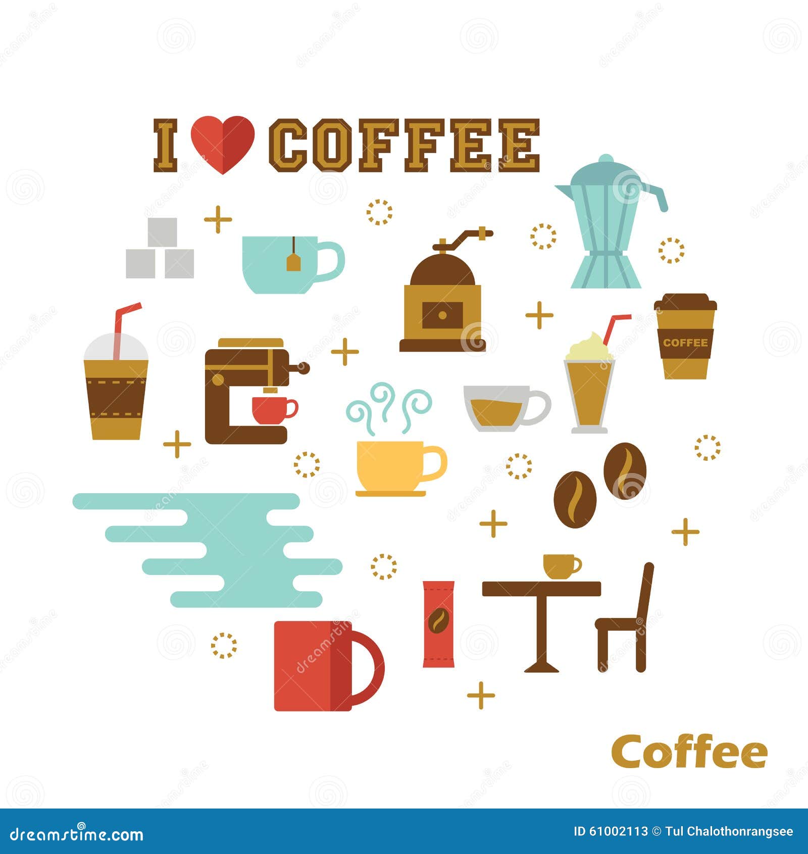 Coffee flat design stock illustration. Illustration of latte - 61002113