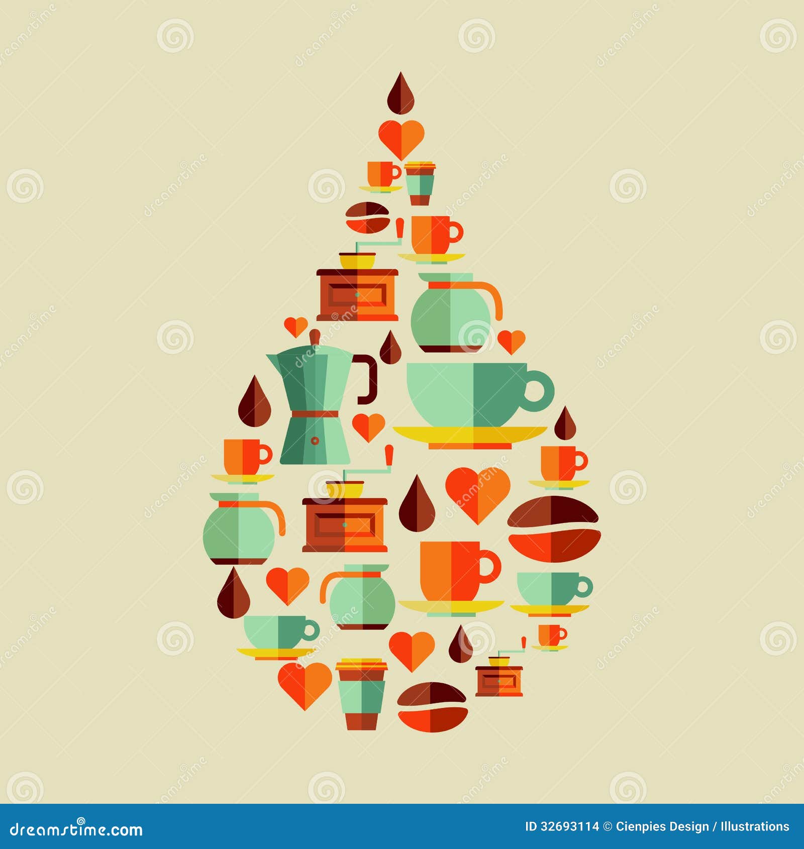 Coffee Flat Icons Drop Illustration Stock Vector - Illustration of love ...