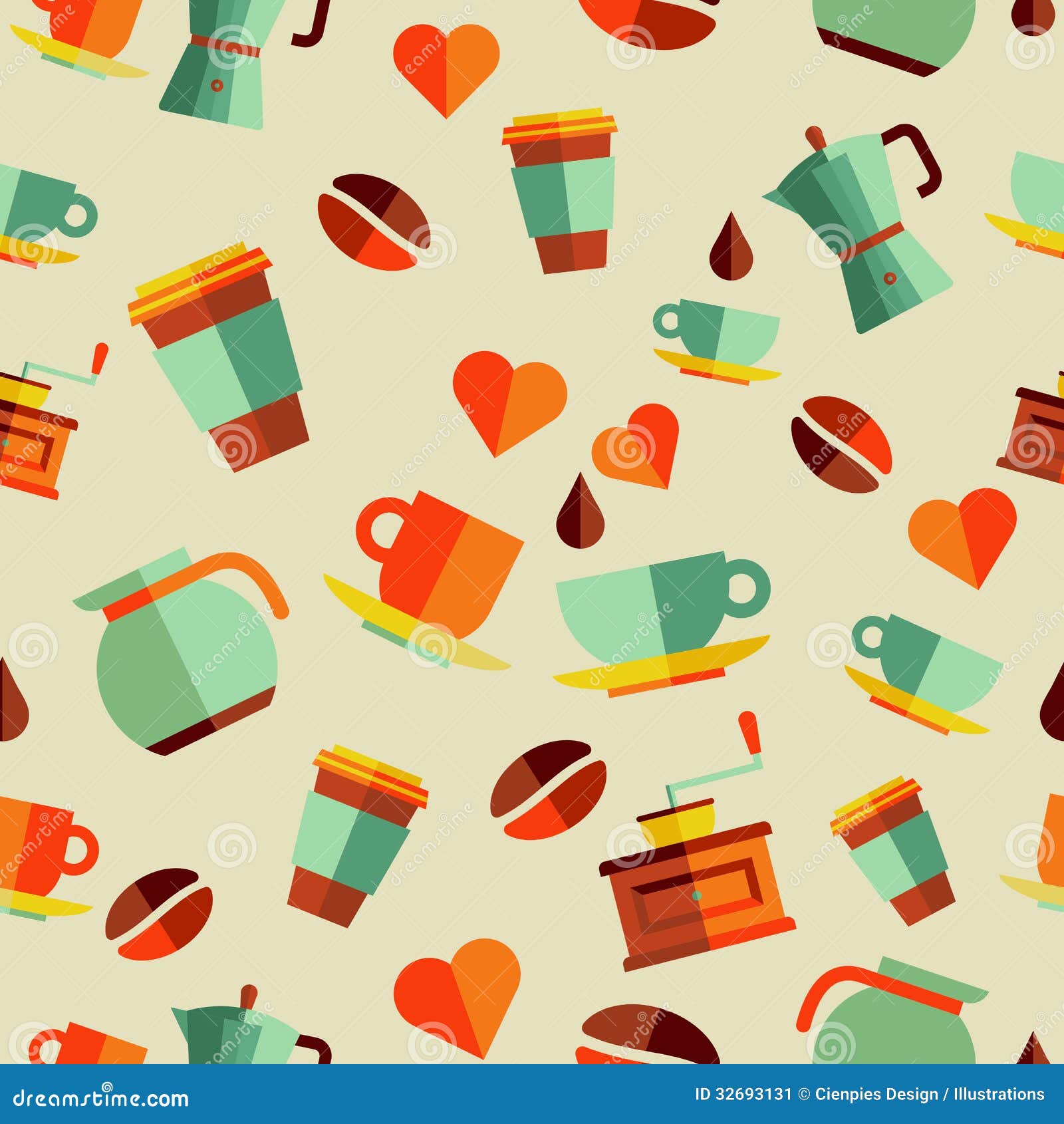 Coffee Flat Icons Seamless Pattern Illustration Stock Vector ...