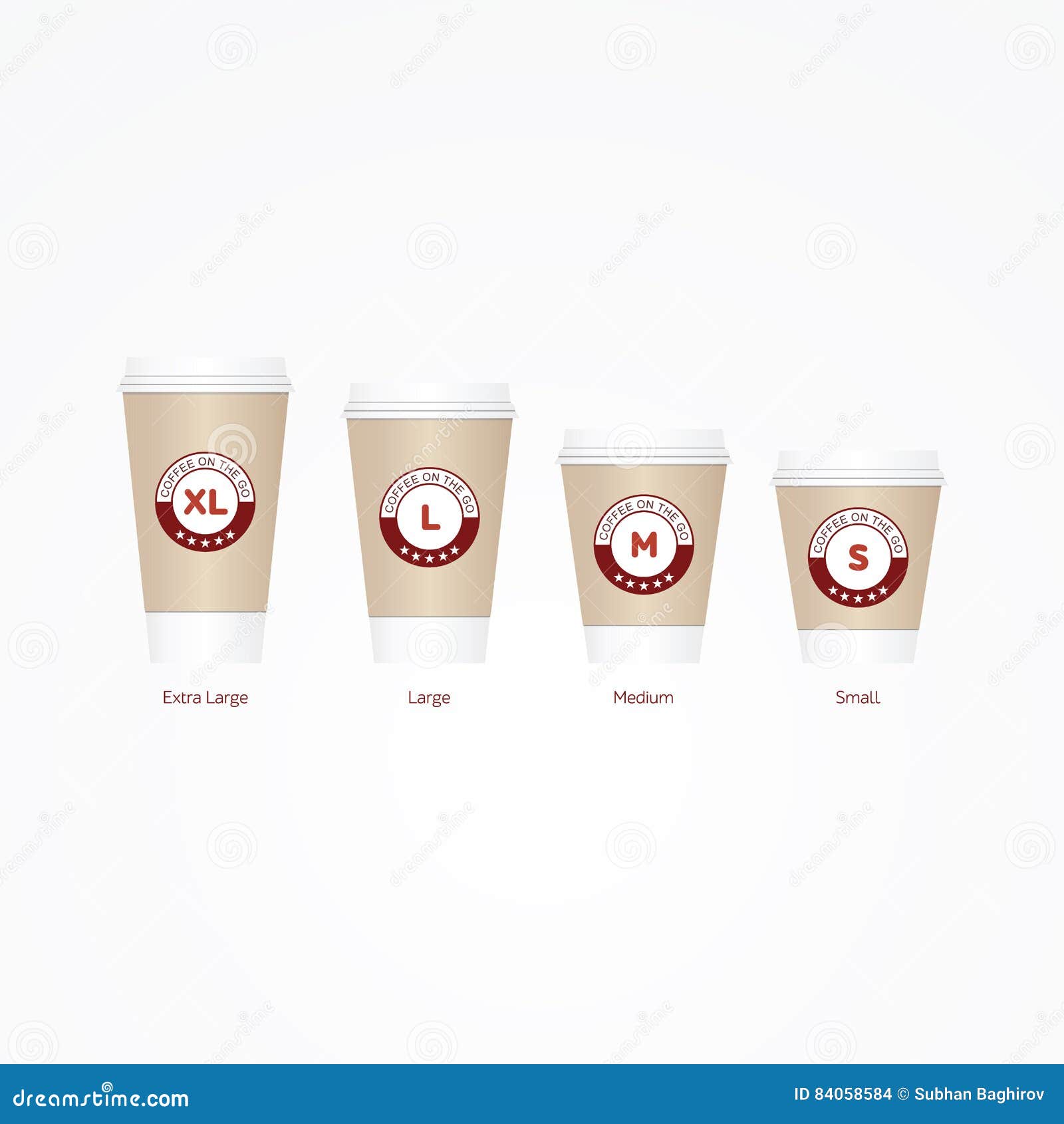 Coffee Cup Sizes Flat Icon Sat. Vector Isolated Cup Sizes. Small Medium ...