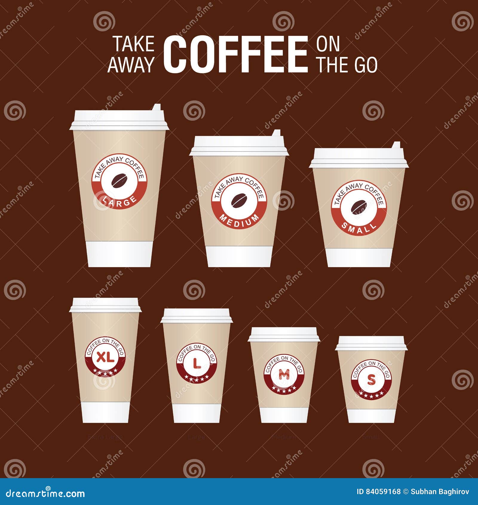 Coffee on the Go Cups. Different Sizes of Take Away Paper Coffee Stock ...