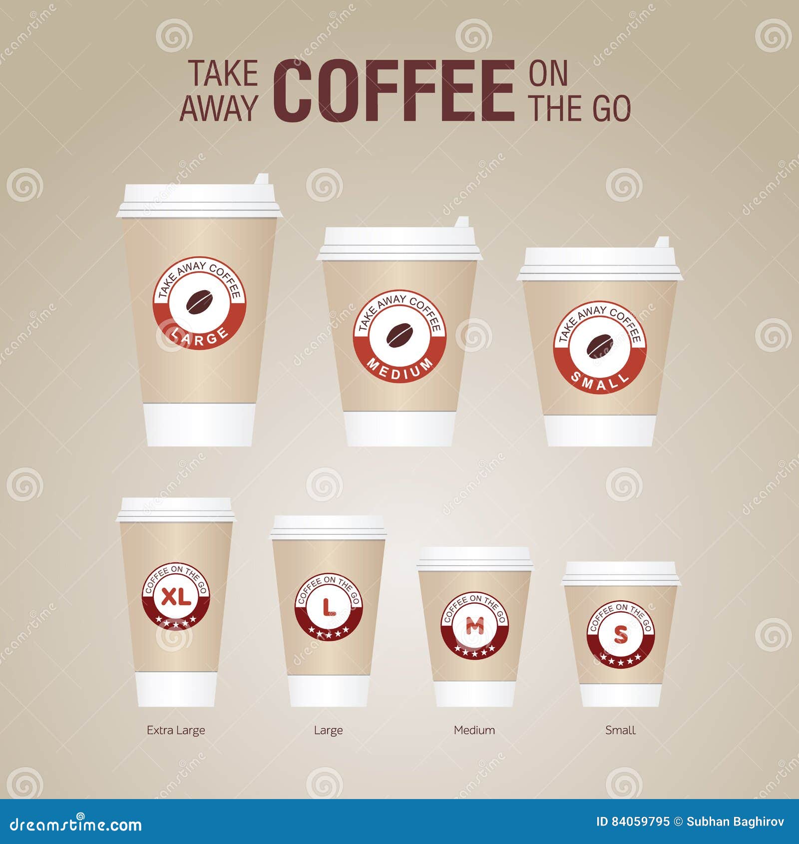Coffee Cup Sizes Flat Icon Sat. Vector Isolated Cup Sizes. Small Medium ...