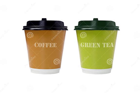 Coffee and Green Tea in Paper Cups Stock Image - Image of takeout ...