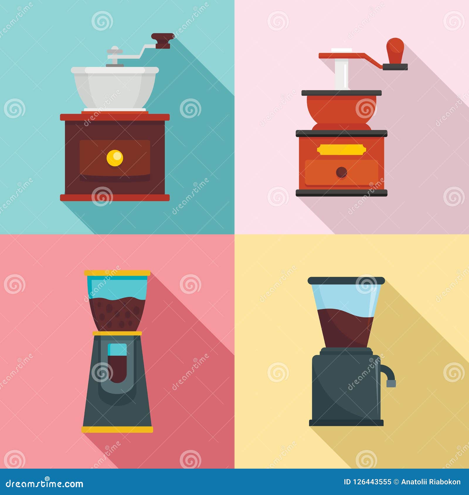 Coffee Grinder Icon Set, Flat Style Stock Vector - Illustration of ...