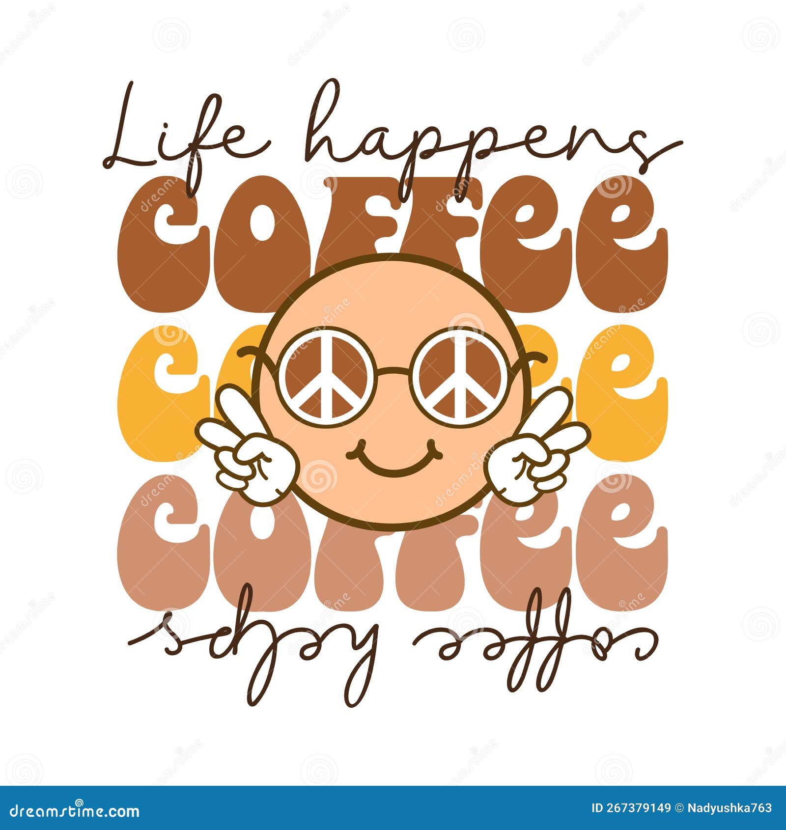 Coffee Groovy Quote in Retro Style. Vector on Isolated Background ...