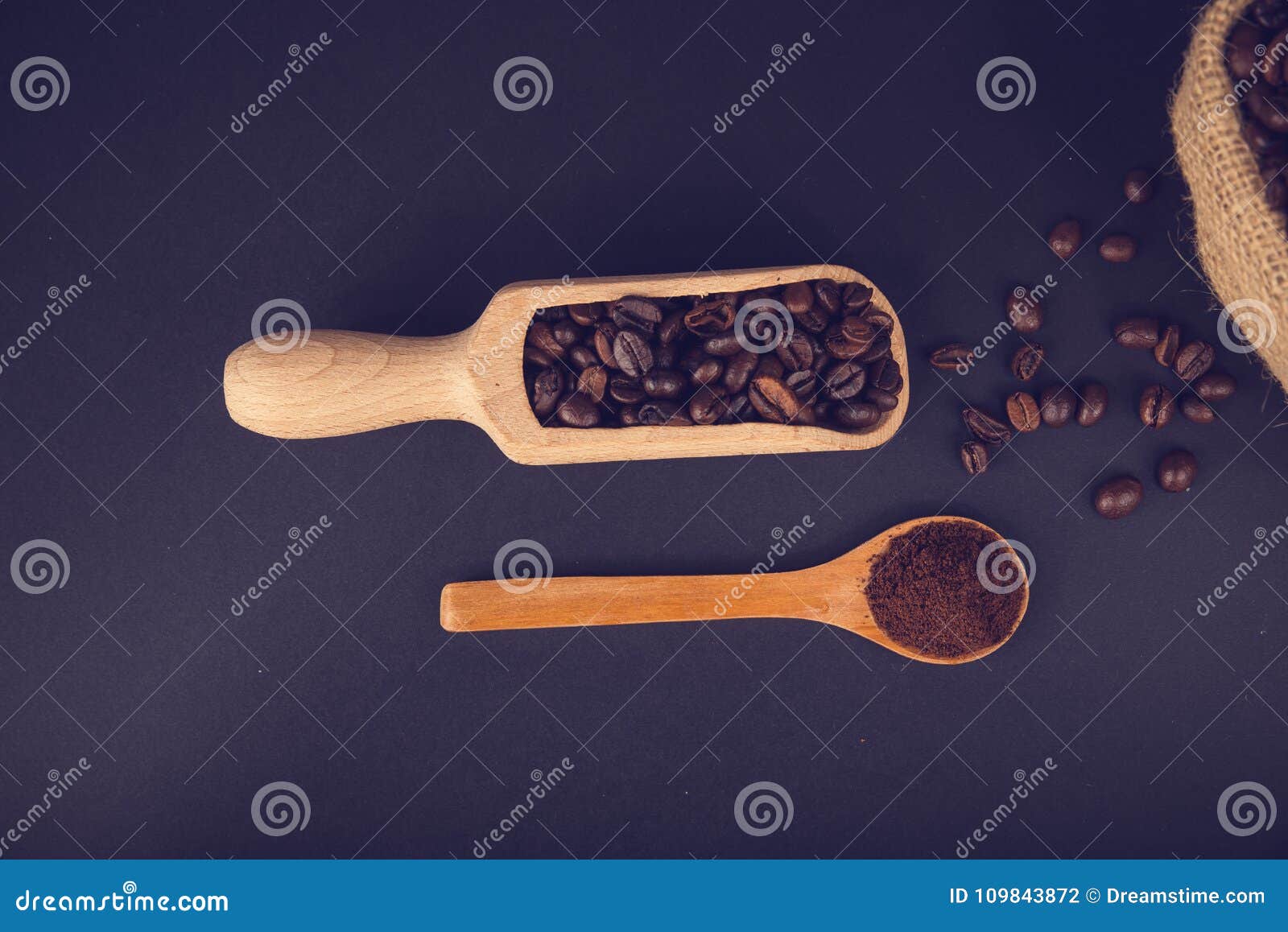 Coffee grounded and beans stock photo. Image of vintage - 109843872