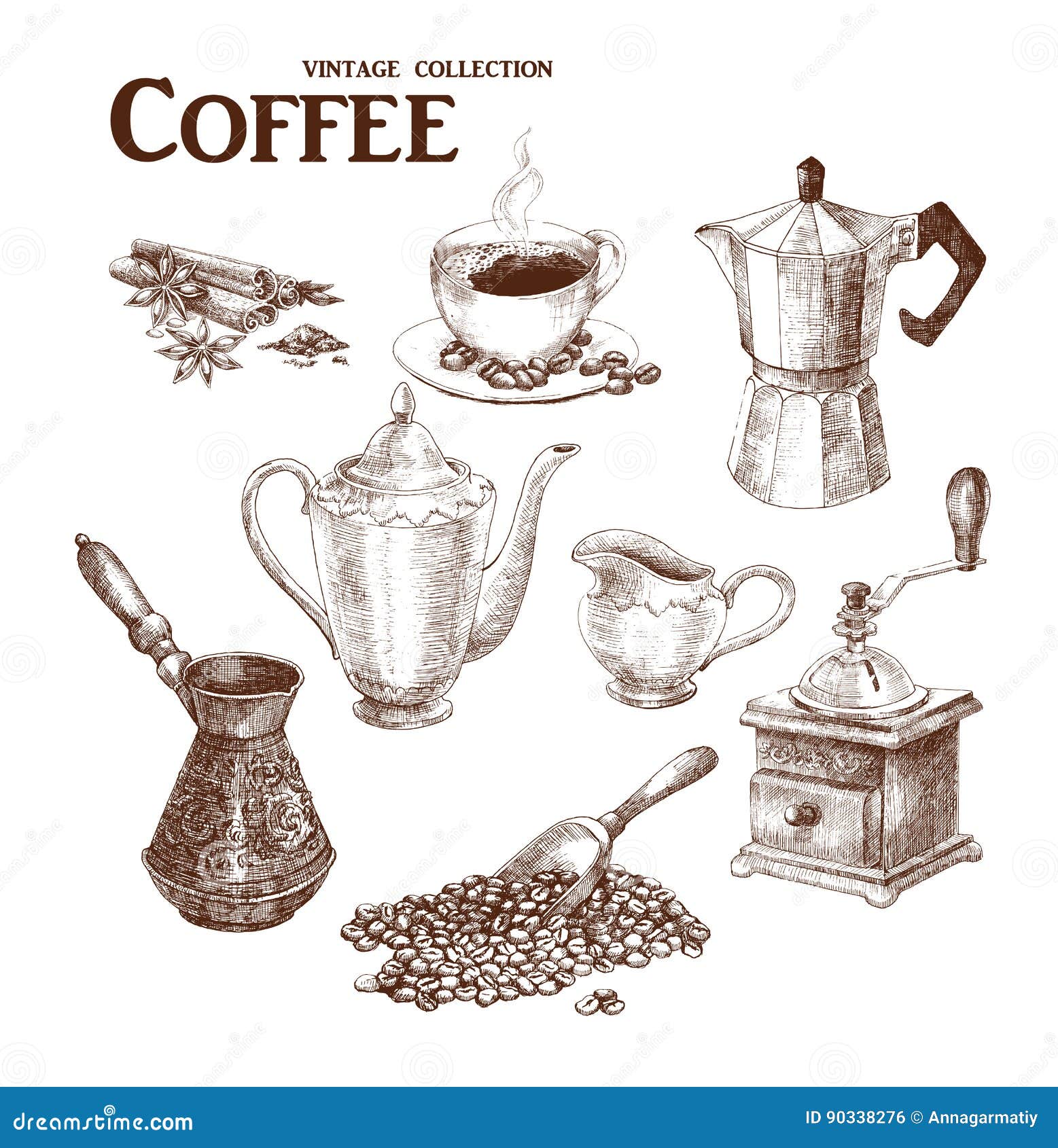 Coffee hand draw set stock vector. Illustration of hand - 90338276