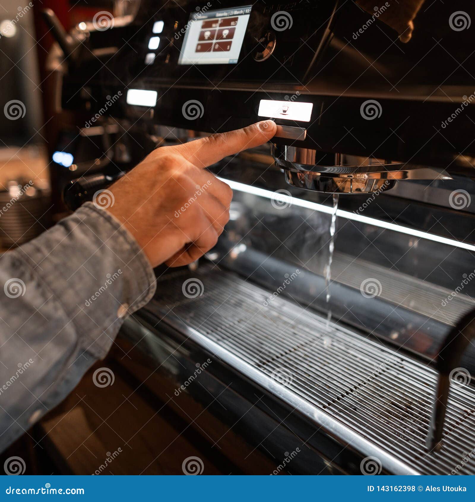 Coffee with the Help of a Modern Machine in a Cafe. Man Prepares ...