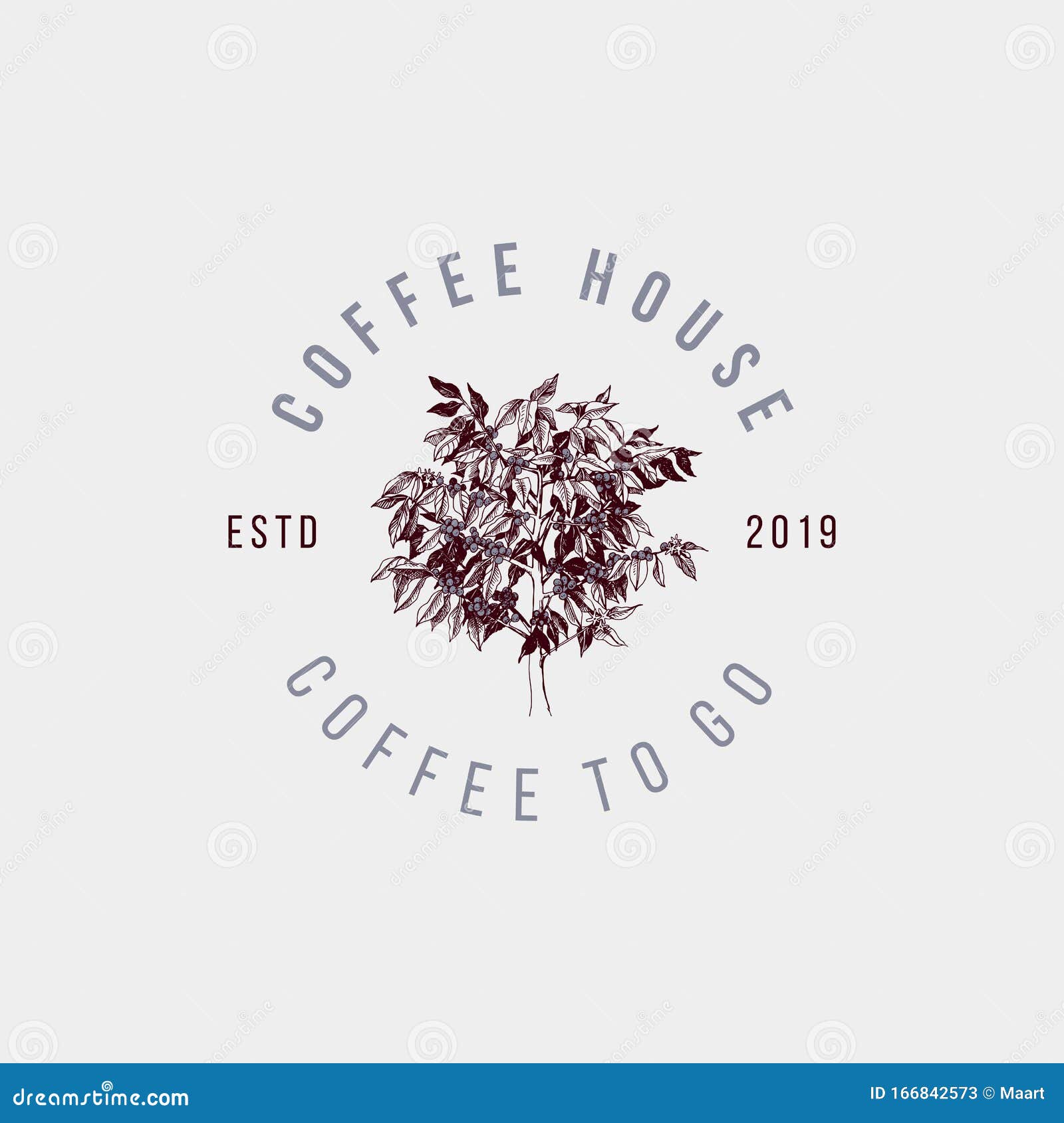 Coffee House Label with Hand Drawn Coffee Tree Stock Vector ...