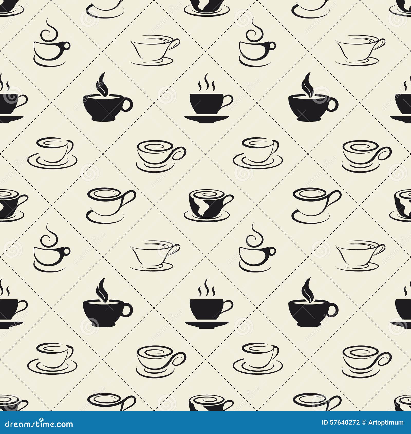 Coffee Icons or Emblem in Seamless Pattern Stock Vector - Illustration ...