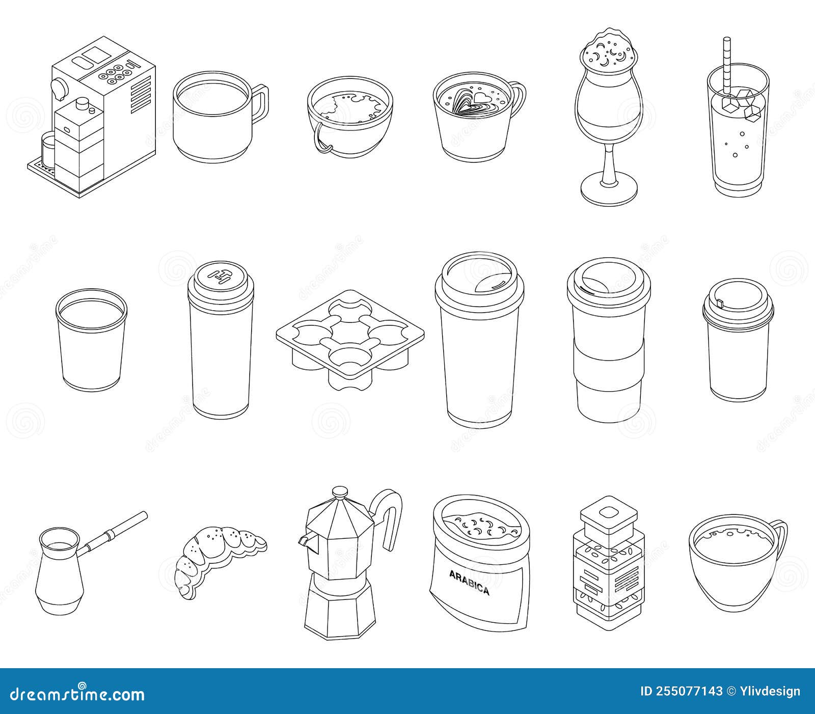Coffee Icons Set Vector Outline Stock Illustration - Illustration of ...