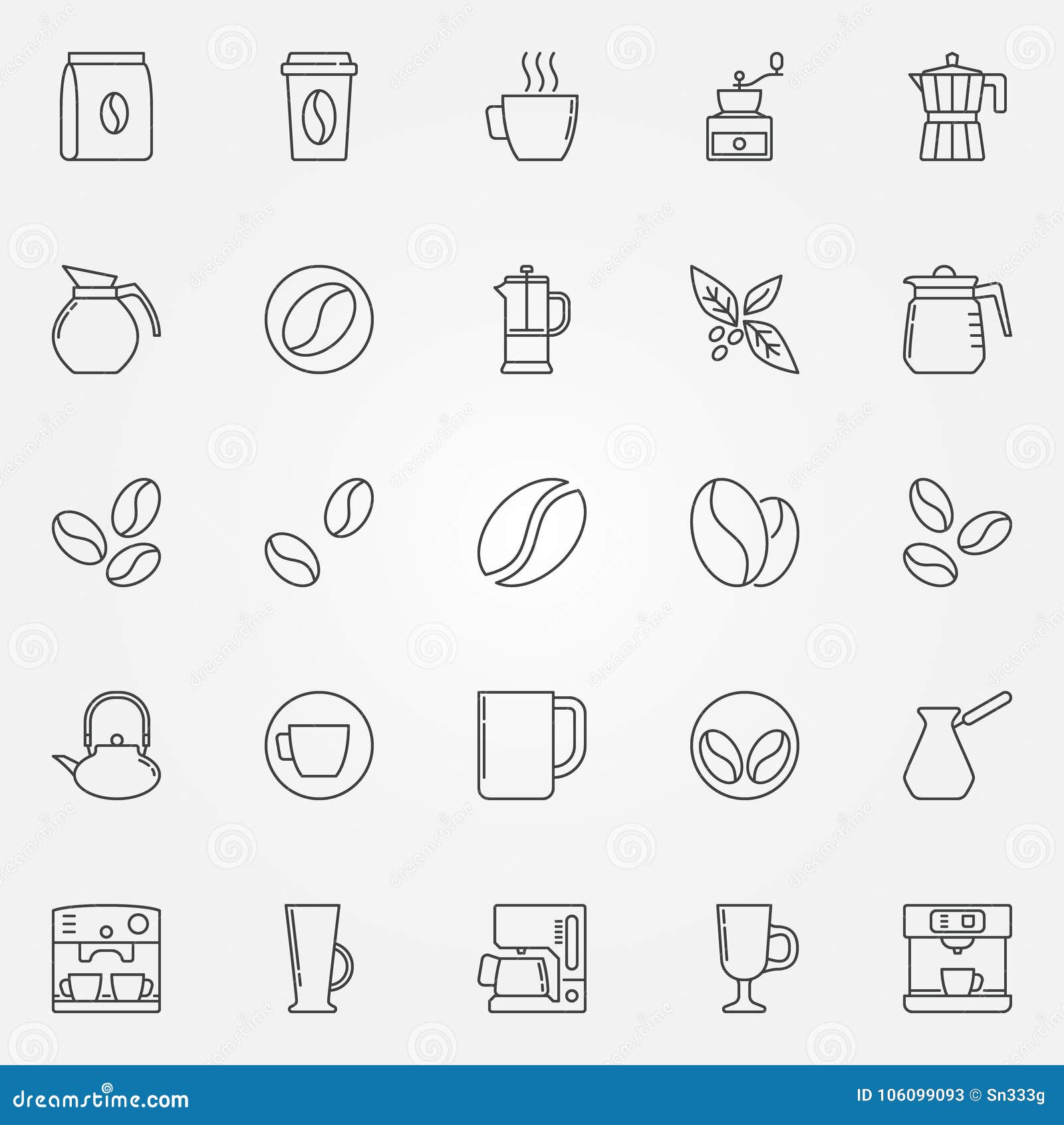 Coffee Icons Set - Vector Symbols in Thin Line Style Stock Vector ...