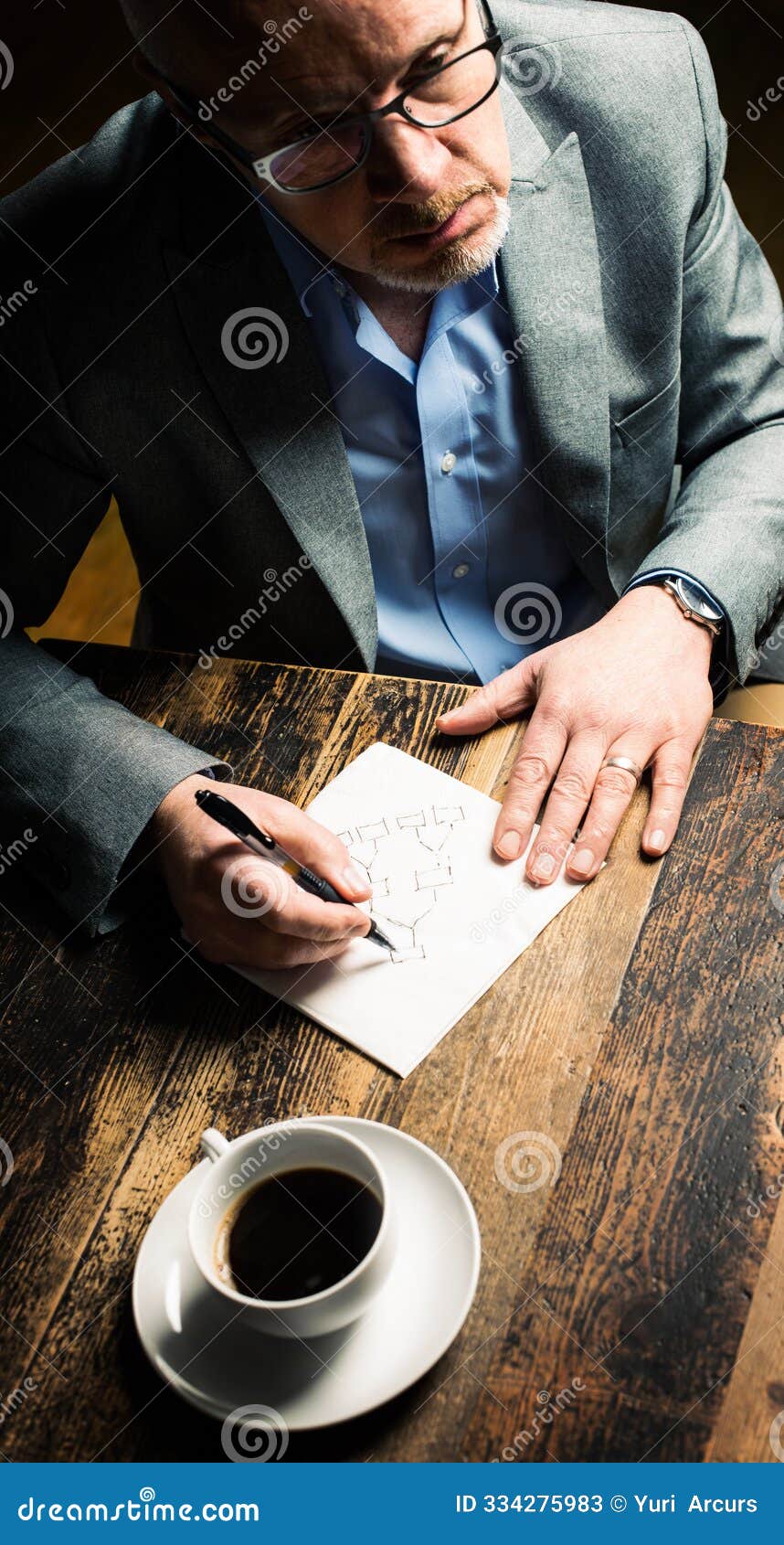 Coffee, Ideas and Man in Cafe with Napkin for Notes, Writing and ...