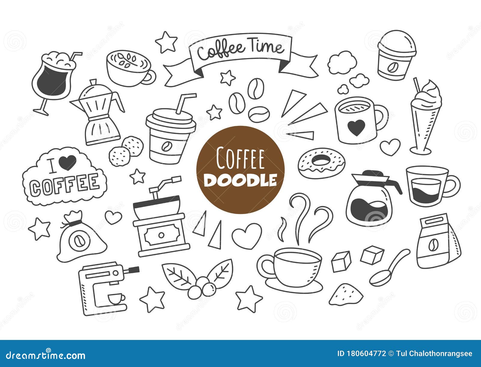 Coffee kawaii doodle stock vector. Illustration of hand - 180604772
