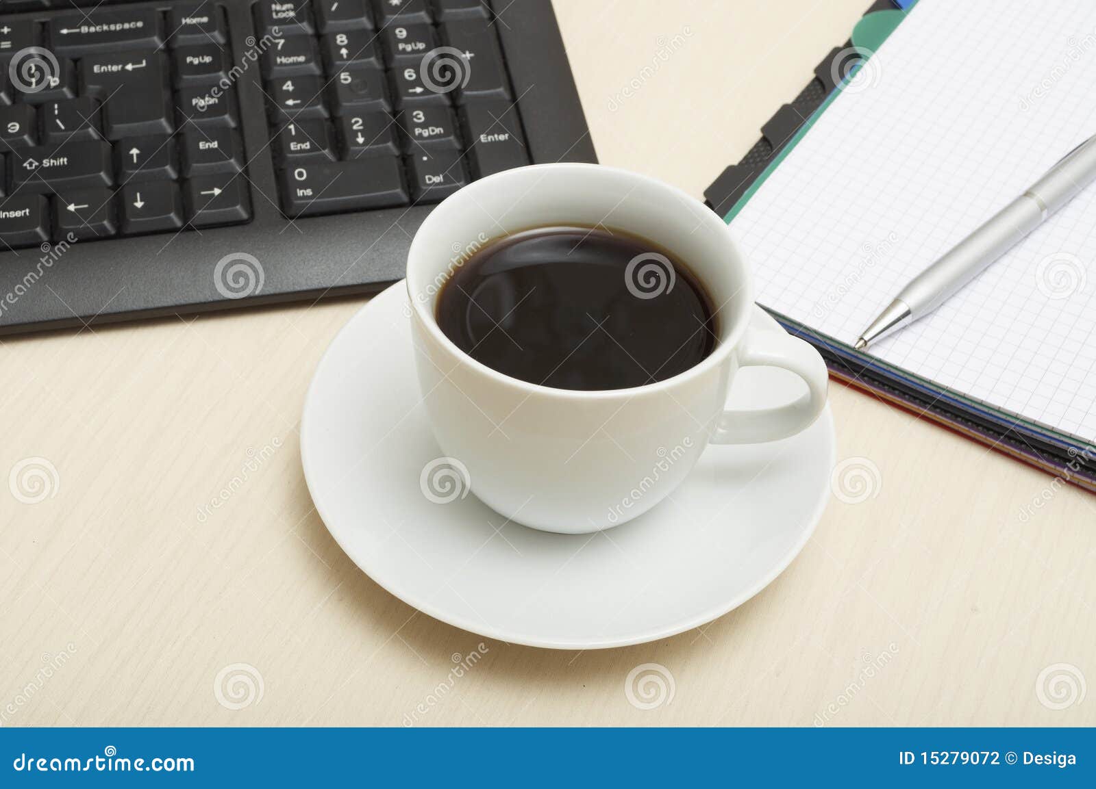 Coffee with Keyboard and Paper Stock Photo - Image of graph, work: 15279072