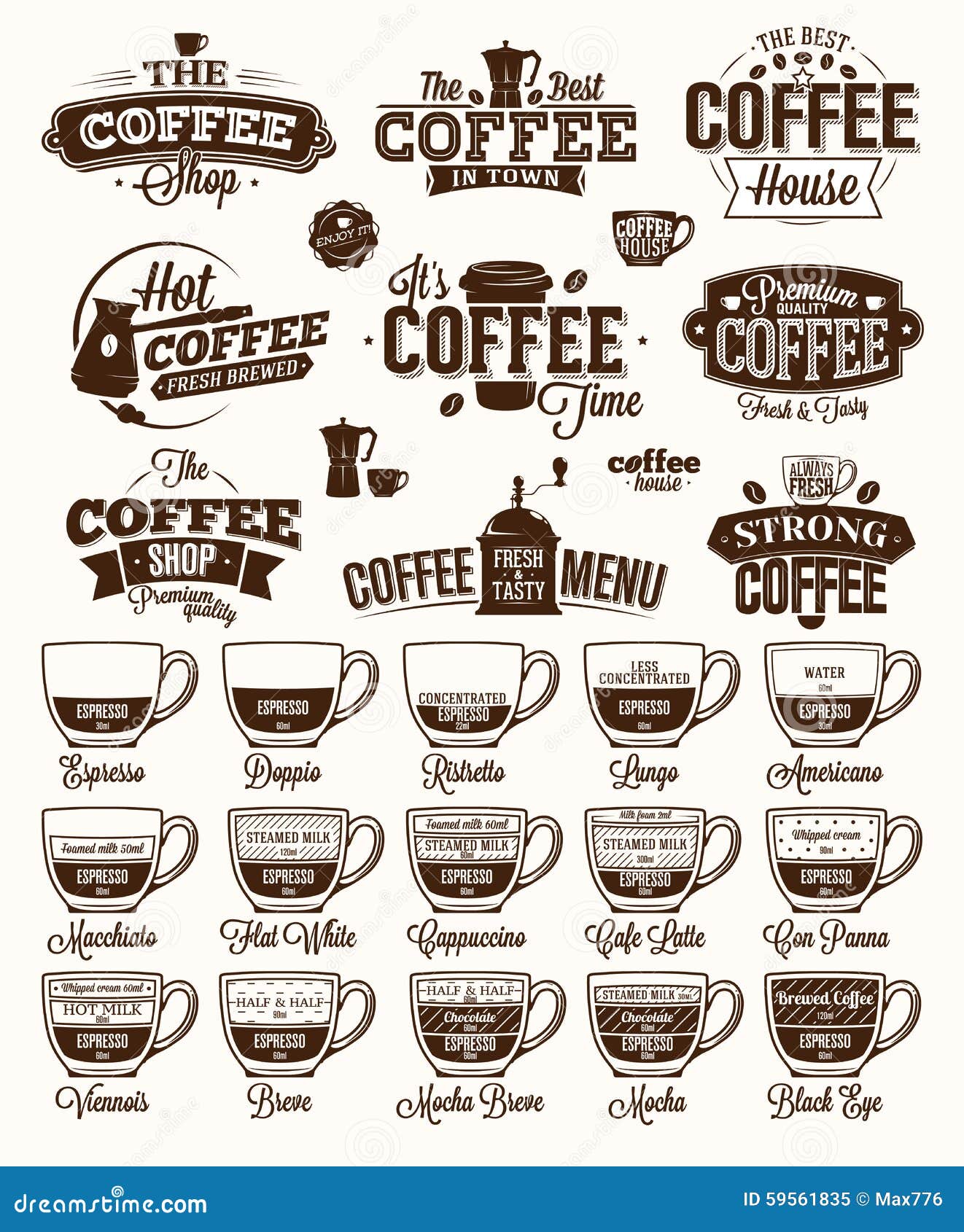 Coffee Label, Logo and Menu Stock Vector - Illustration of menu, emblem ...