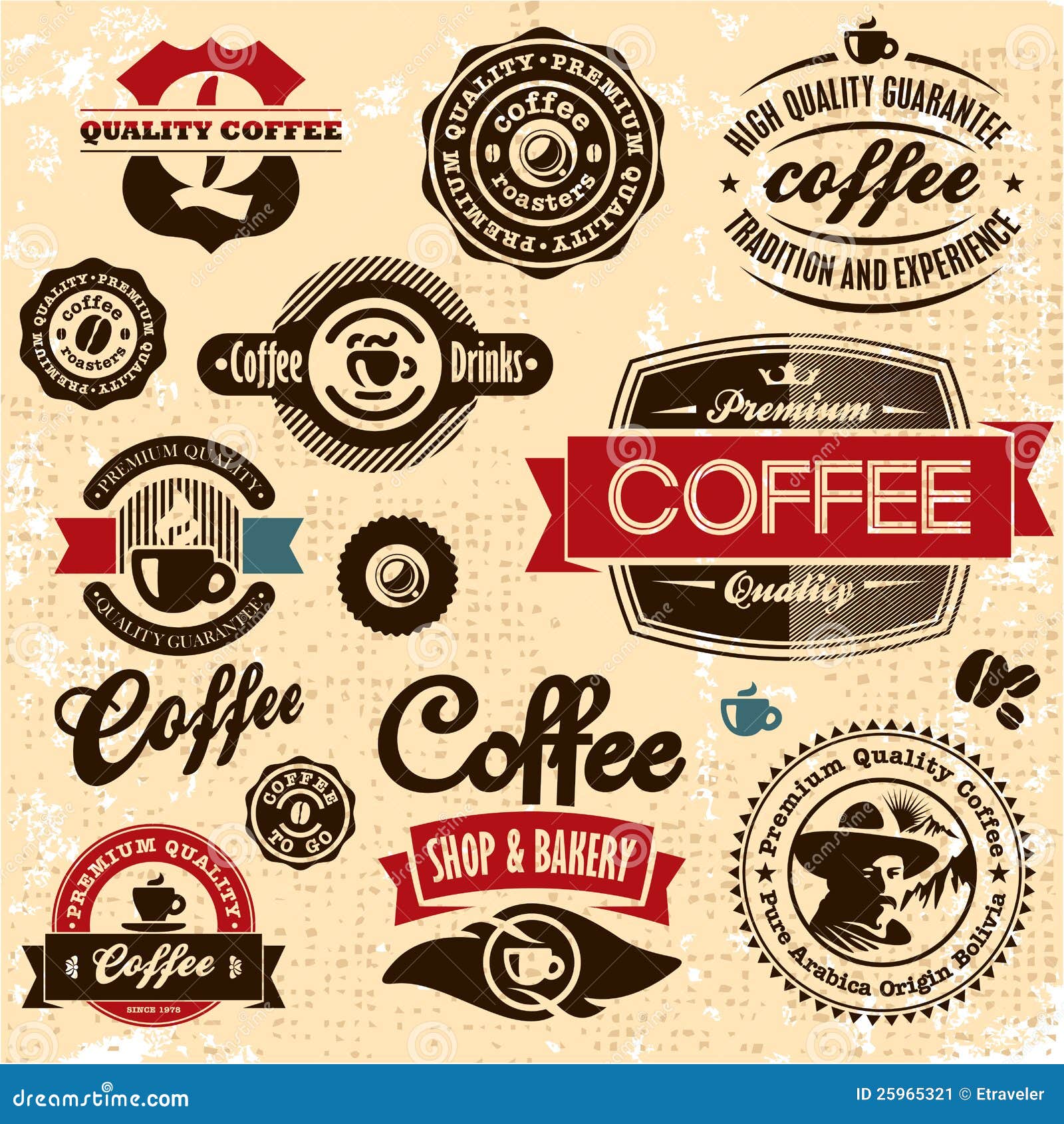 Coffee labels and badges. stock vector. Illustration of roast - 25965321