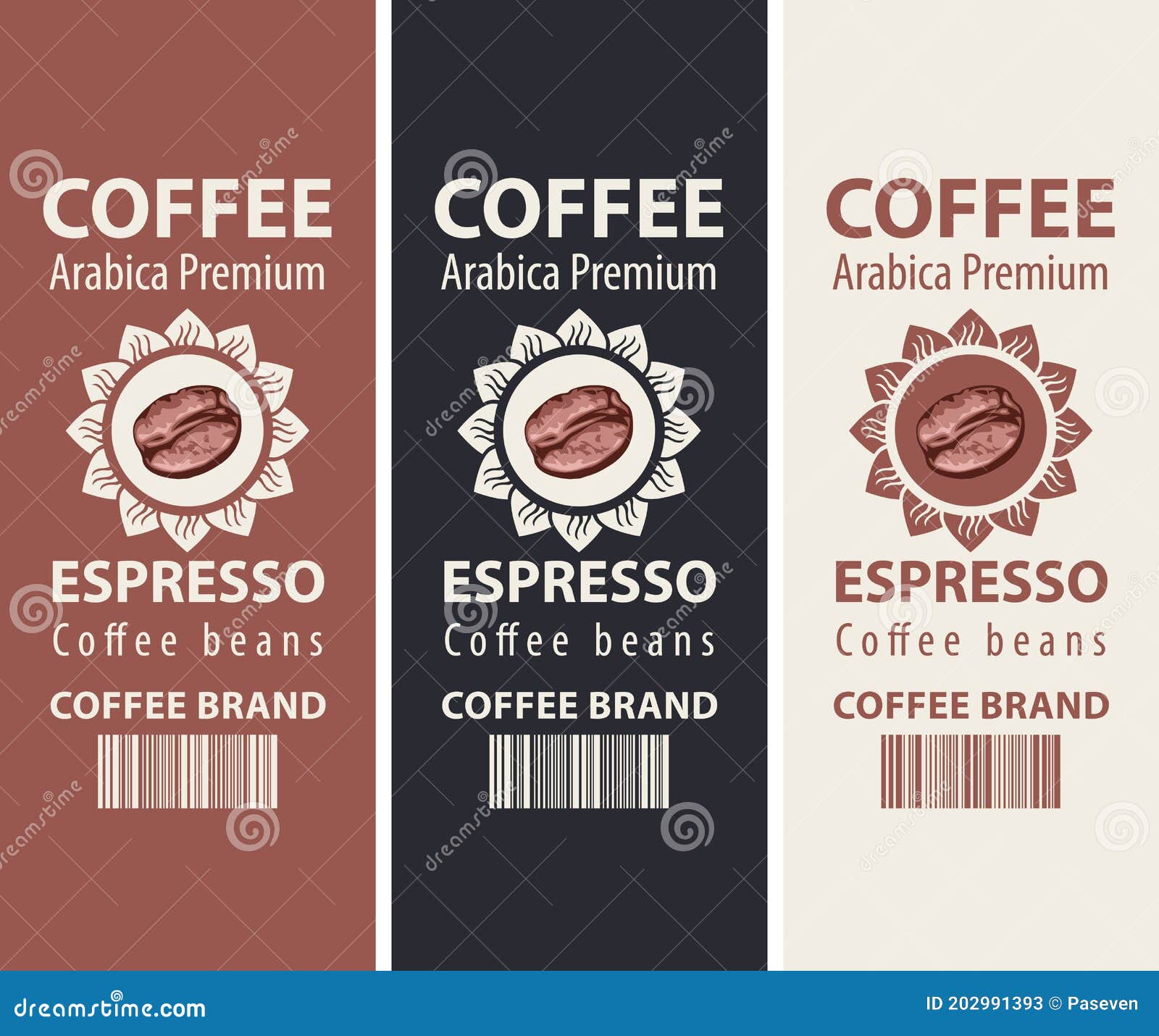 Coffee Labels with Barcodes and Coffee Beans Stock Vector ...