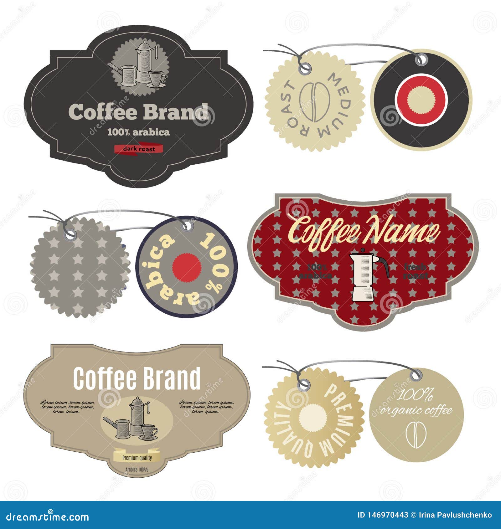 Coffee Labels Design Template Set in Vintage Style Stock Illustration ...