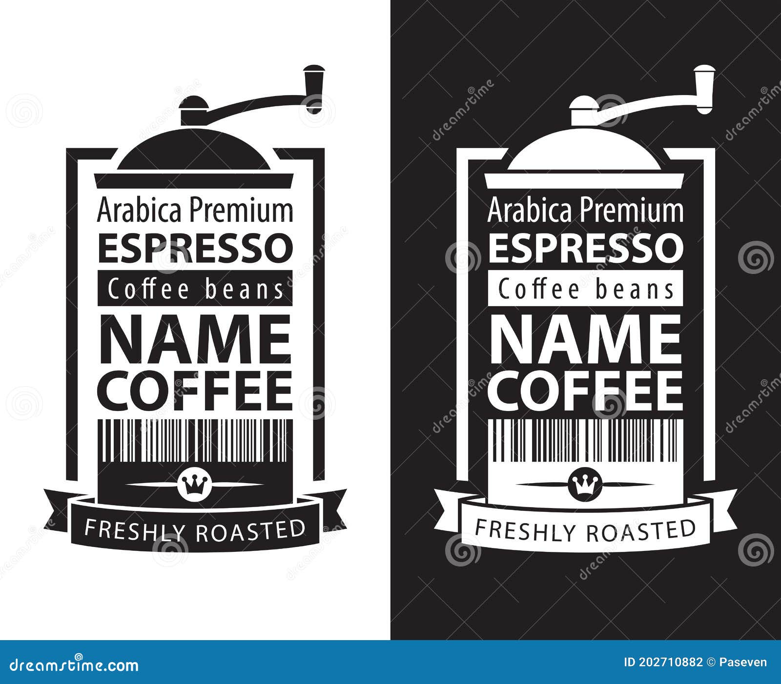 Coffee Labels with Coffee Grinders and Barcodes Stock Vector ...