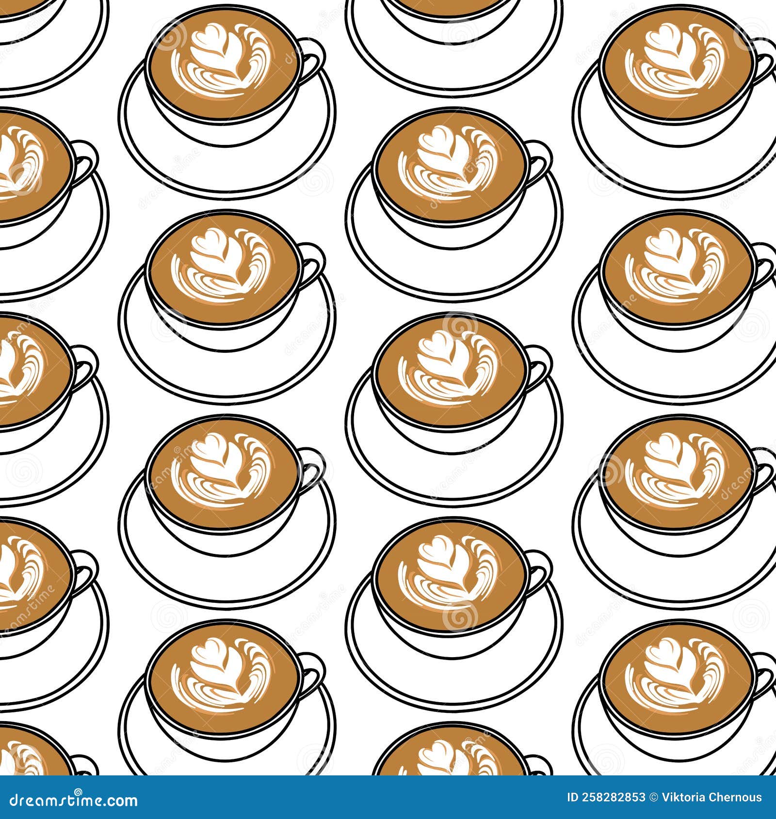 Coffee Latte Doodle Pattern, Vector Color Line Illustration Stock ...
