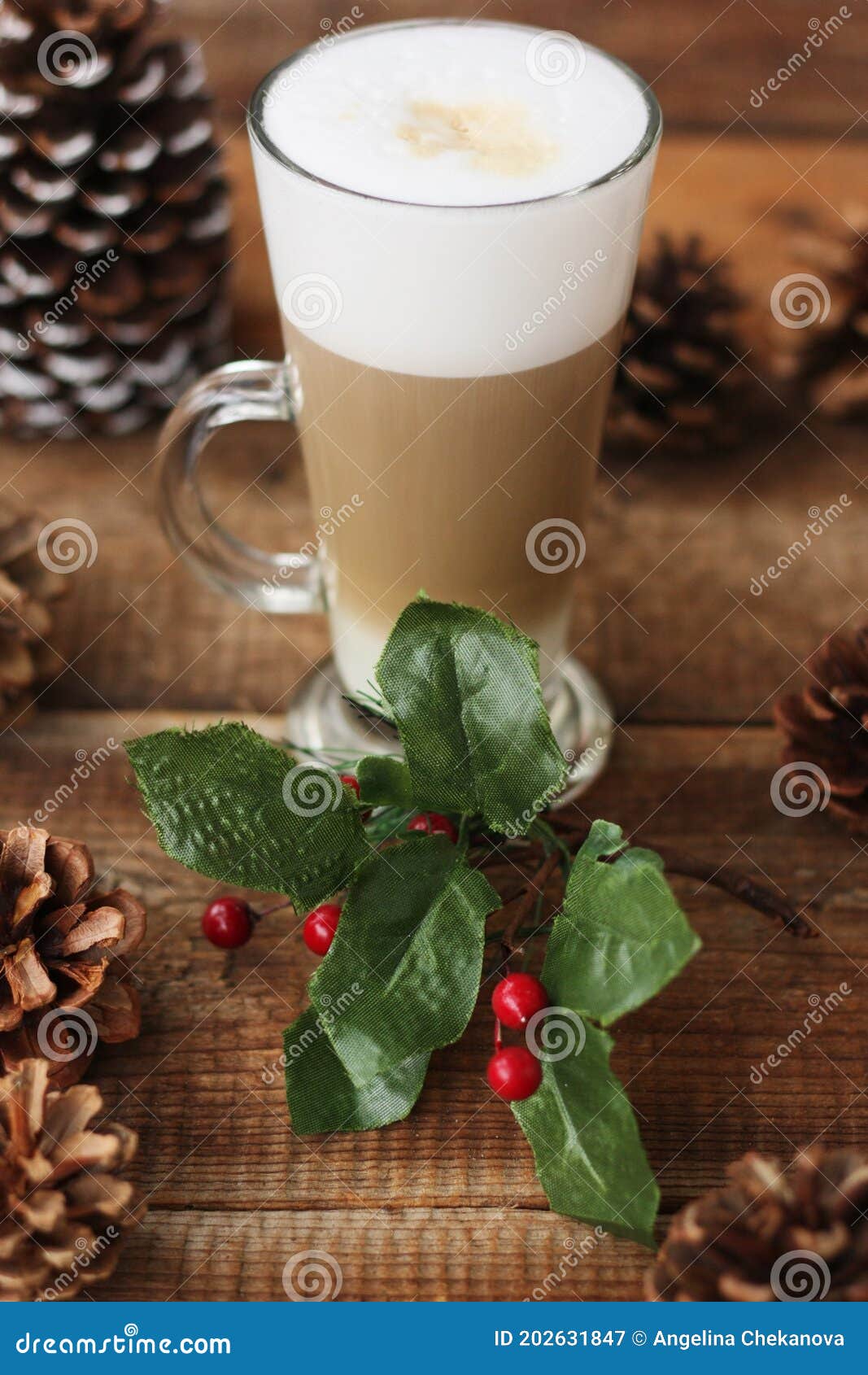 Coffee Latte and Forest Cones on the Table Stock Image - Image of ...