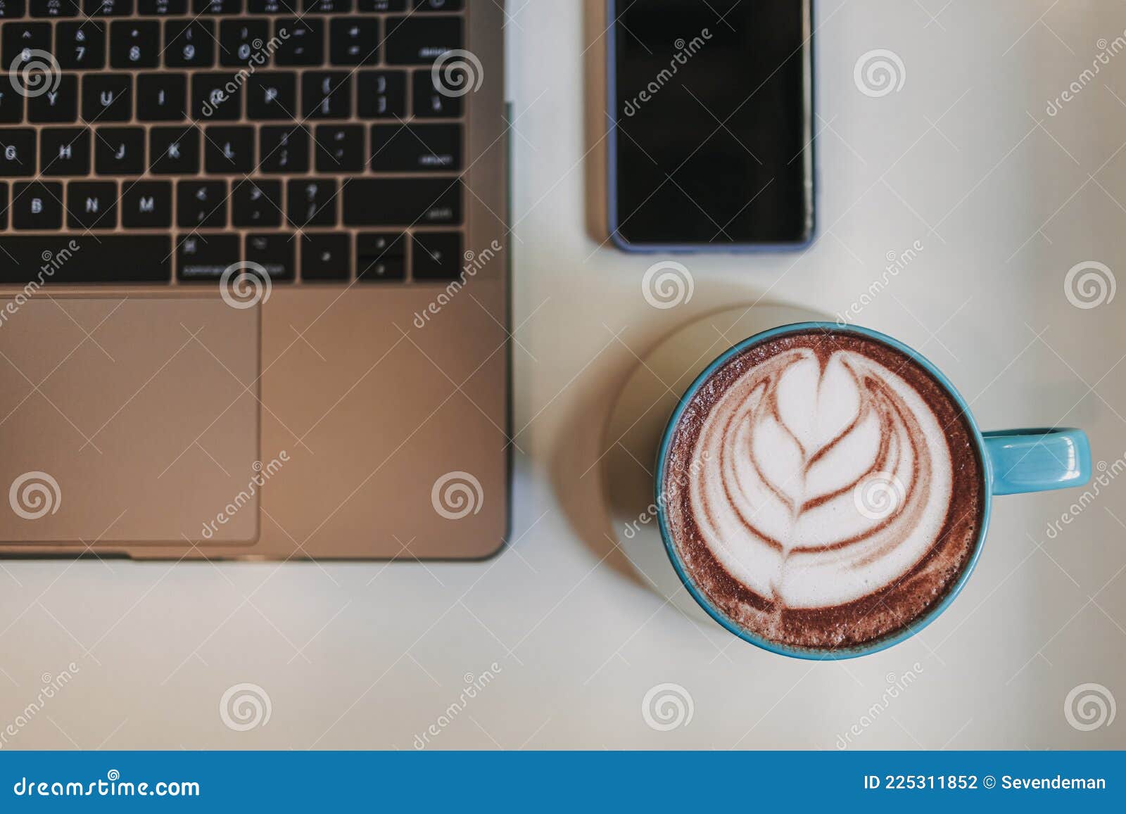 Coffee Latte with Laptop and Mobile Phone. Stock Photo - Image of ...
