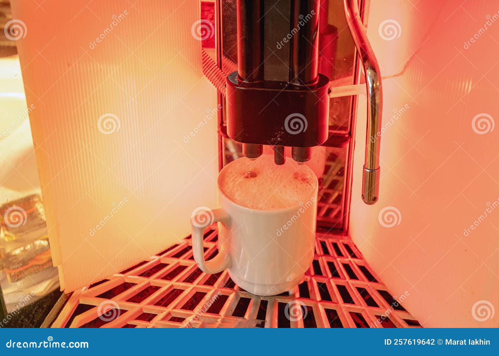 Coffee Latte Macchiato with Red Light Machine Stock Photo - Image of ...