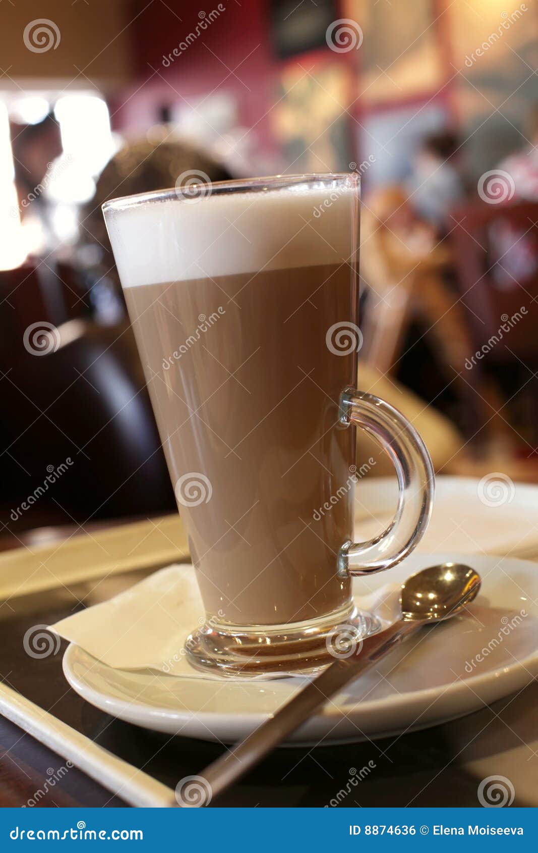 Coffee Latte in a Tall Glass, Cafe Background Stock Photo - Image of ...